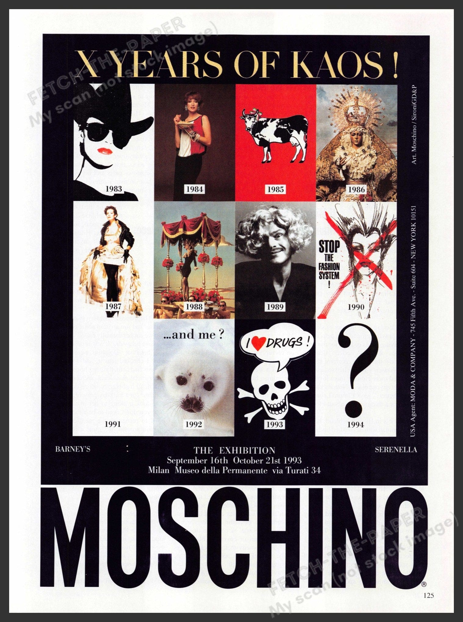 Moschino Exhibition 1990s Print Advertisement 1993 "X Years of Kaos ...