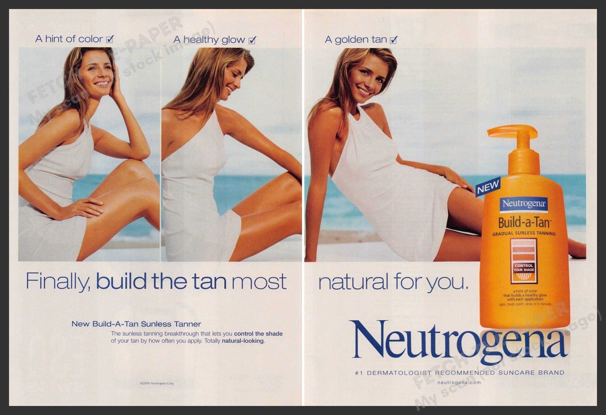 Neutrogena Tan 2000s Print Advertisement (2 pg centerfold) 2004 Mischa — Fetch-the-Paper