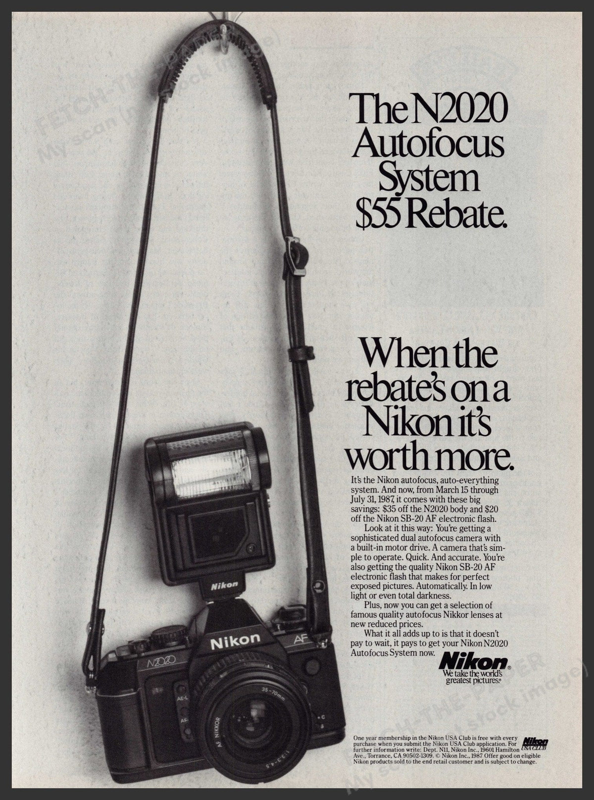 Nikon Camera N2020 1980s Print Advertisement Ad 1987 — Fetch-the-Paper