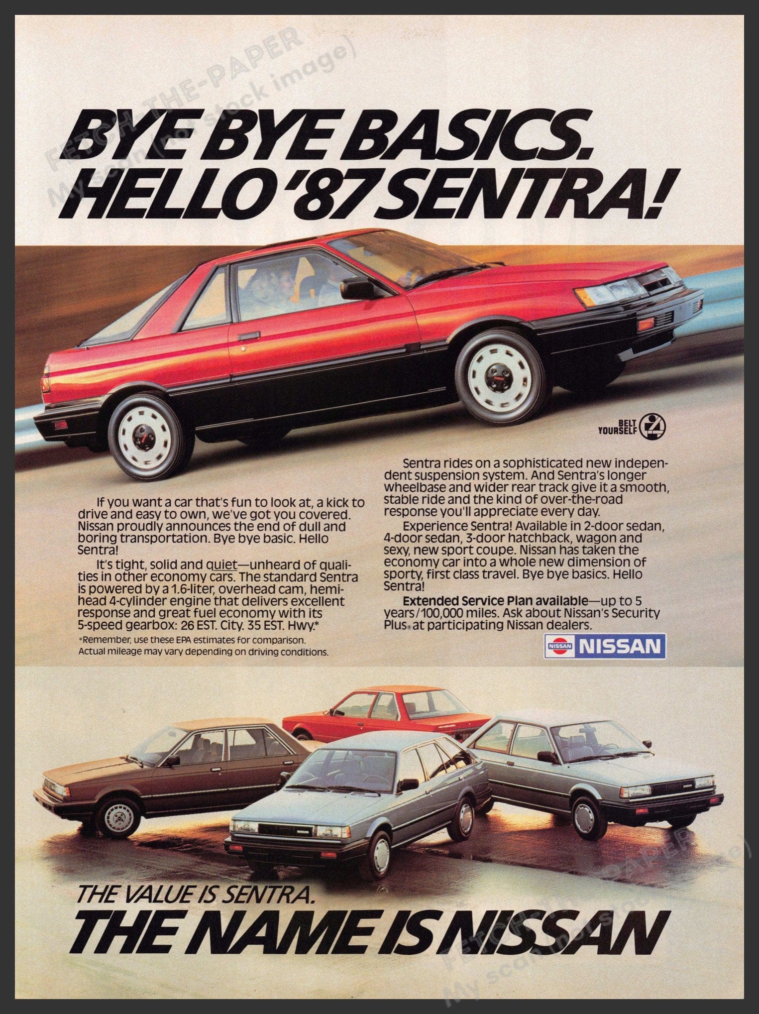 Nissan Sentra 1986 Magazine Ad - "Bye Bye Basics" — Fetch-the-Paper