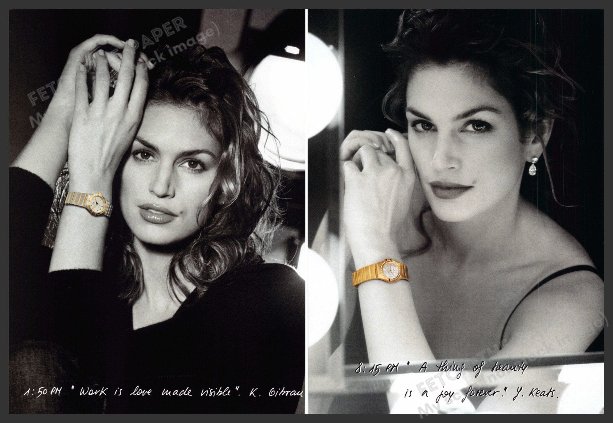Omega Cindy Crawford Watches 1990s Print Ad — Fetch-the-Paper