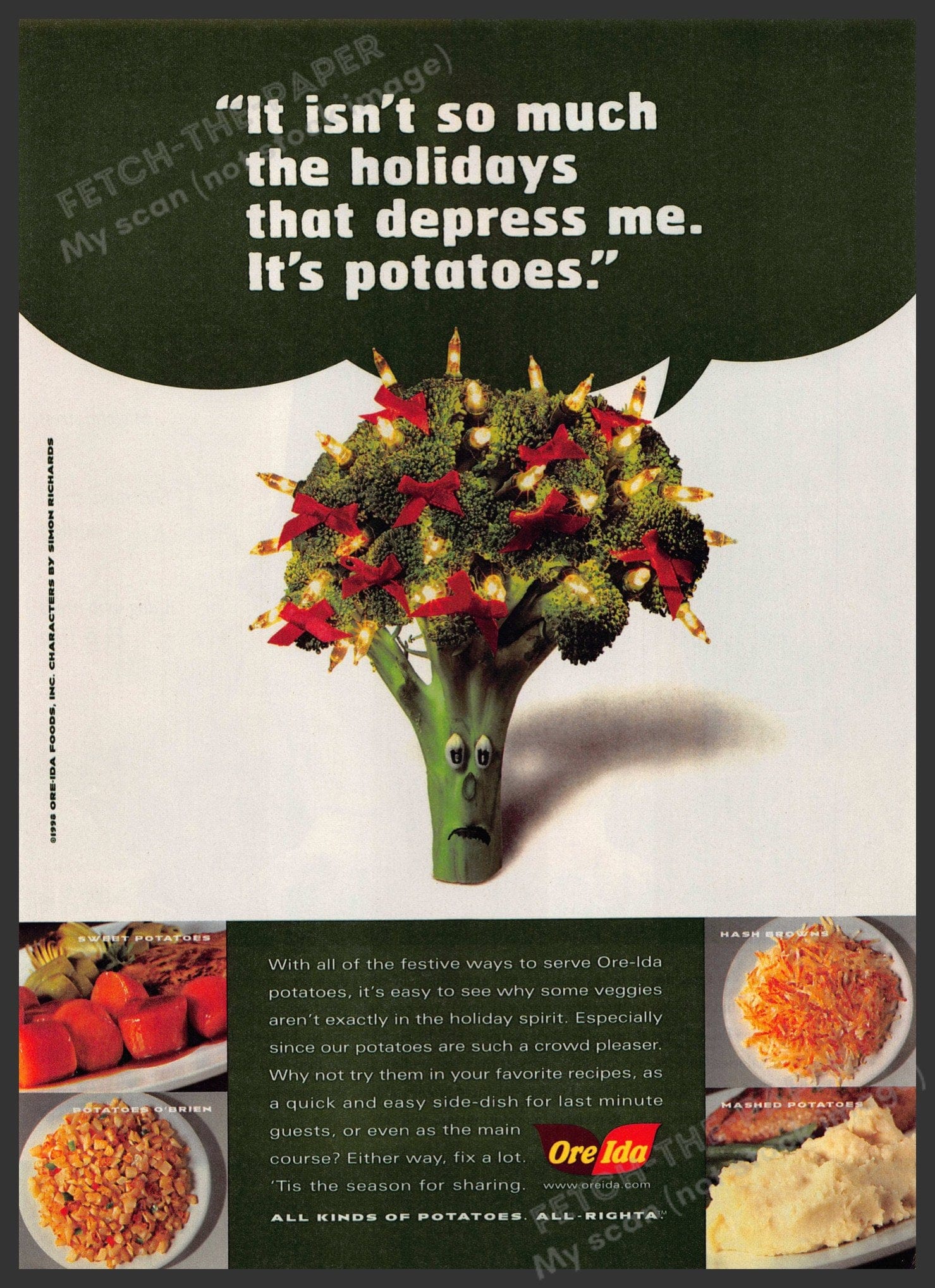 Ore Ida 1998 Print Ad - Broccoli vs Potatoes Holiday Fun — Fetch-the-Paper