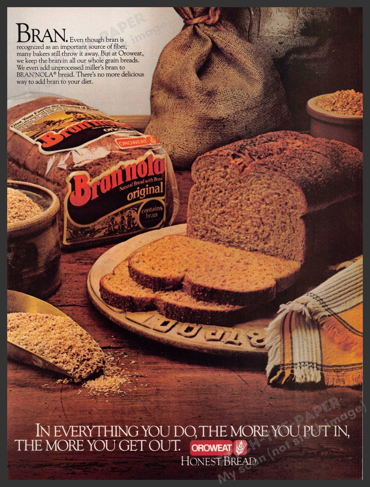Oroweat 1980s Print Advertisement Ad 1983 Bran'nola Honest Bread — Fetch-the-Paper