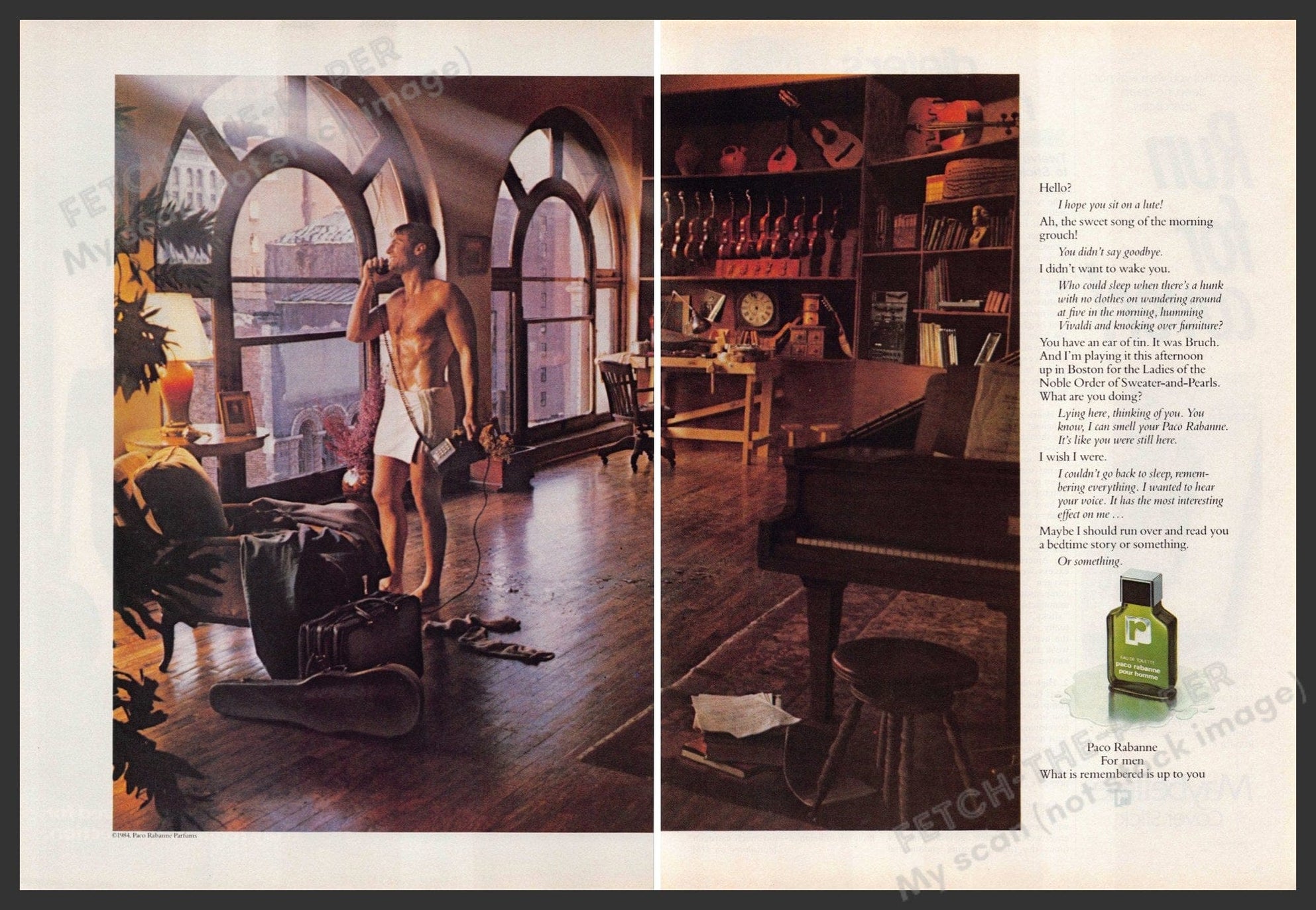 Paco Rabanne 1980s Magazine Print Ad (2 pages) 1984 Man Towel Telephon ...