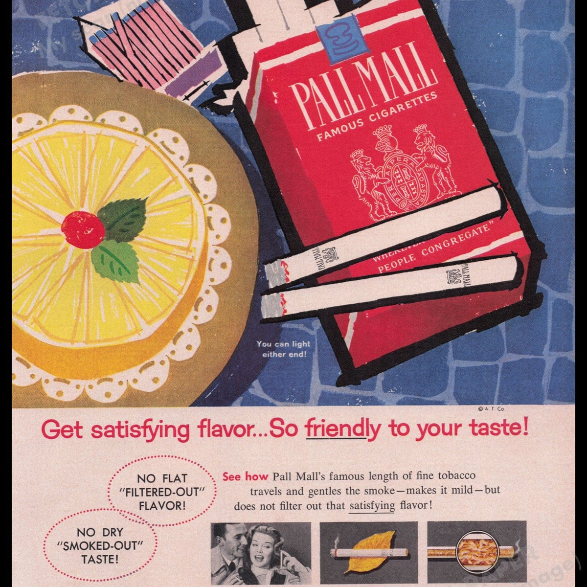 Pall Mall Cigarettes Satisfying Flavor 1950s Print Advertisement Ad 19 ...