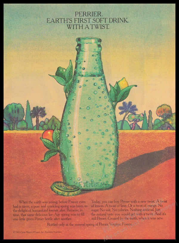 Perrier Soft Drink with a Twist 1980s Print Advertisement Ad 1985 Fran ...