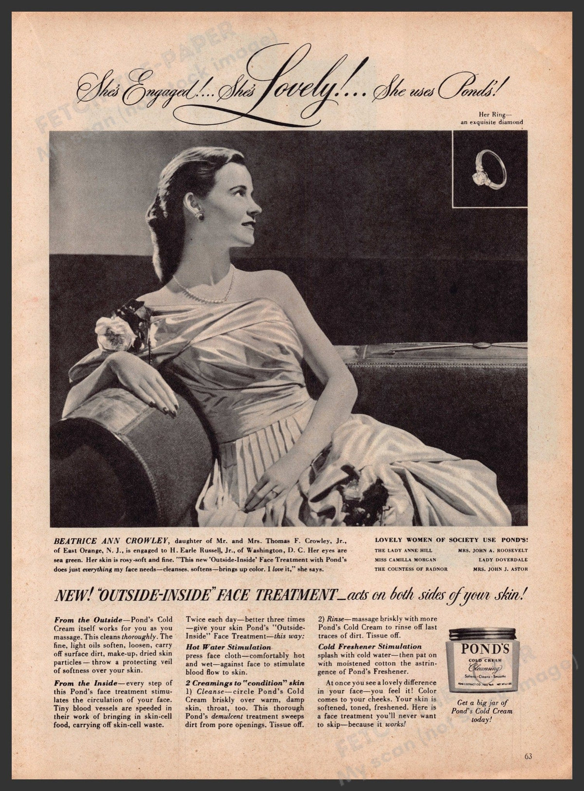 Pond's Cold Cream Beatrice Ann Crowley 1940s Print Advertisement Ad 19 ...