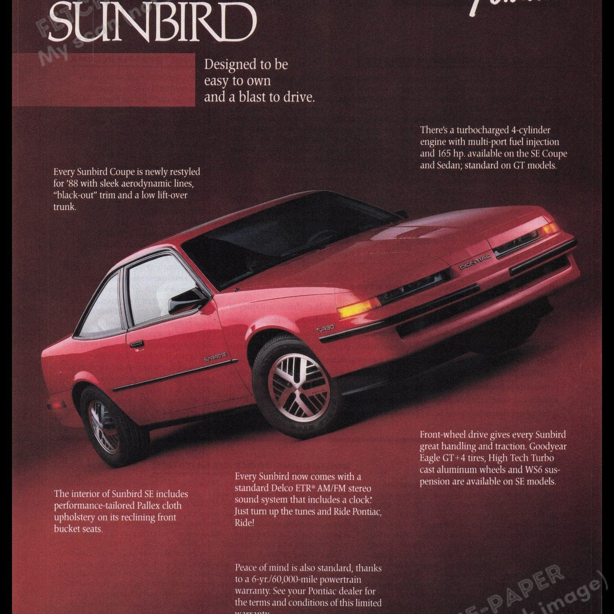 Pontiac Sunbird 1988 Vintage Print Ad - "We Build Excitement" — Fetch ...