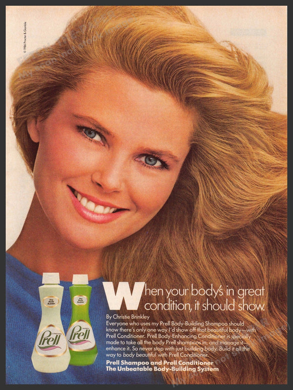 Prell 1980s Magazine Print Advertisement 1987 Christie Brinkley Big Ha ...