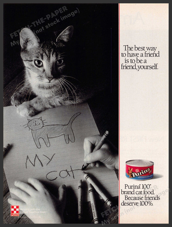 Purina 1980s Print Advertisement 1986 100 Cat Kitty "My Cat" Drawing ...