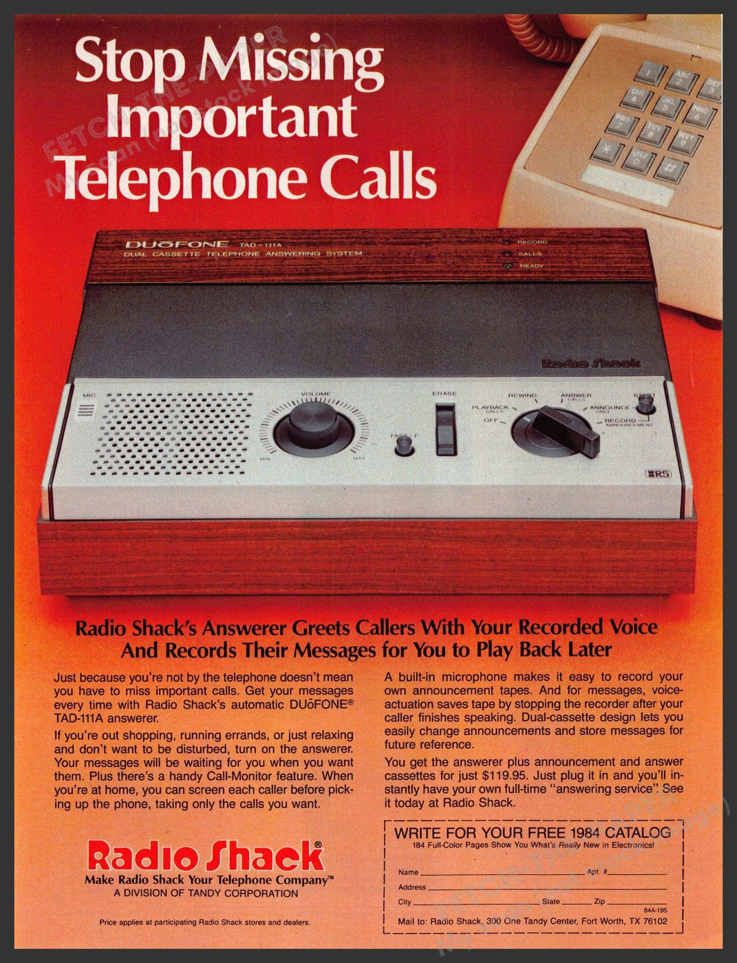 1983 Radio Shack DuoFone TAD-111A Answering Machine Ad — Fetch-the-Paper