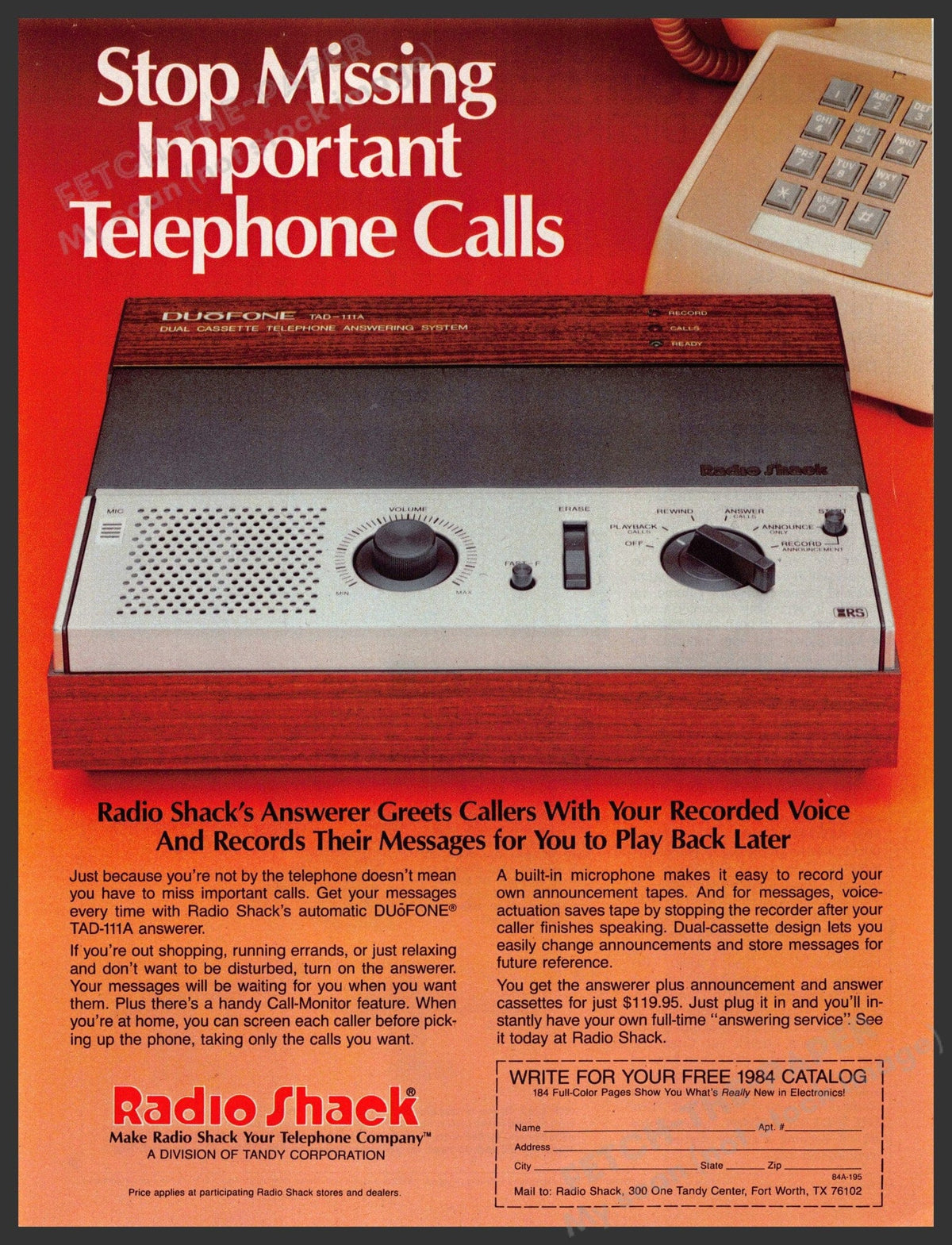 Radio Shack 1980s Print Advertisement Ad 1983 DuoFone TAD-111A Answeri ...