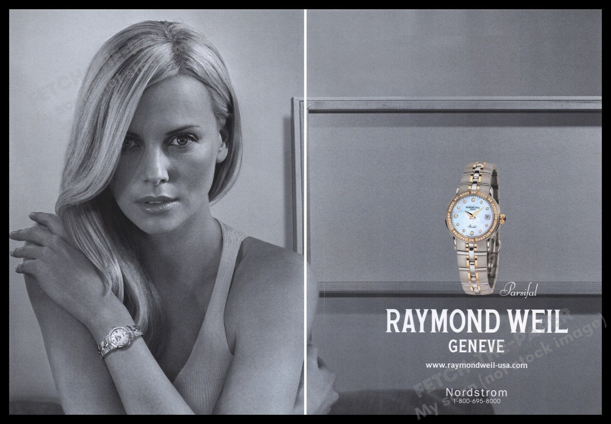 Raymond Weil Charlize Theron 2005 Print Ad - Luxury Watch — Fetch-the-Paper