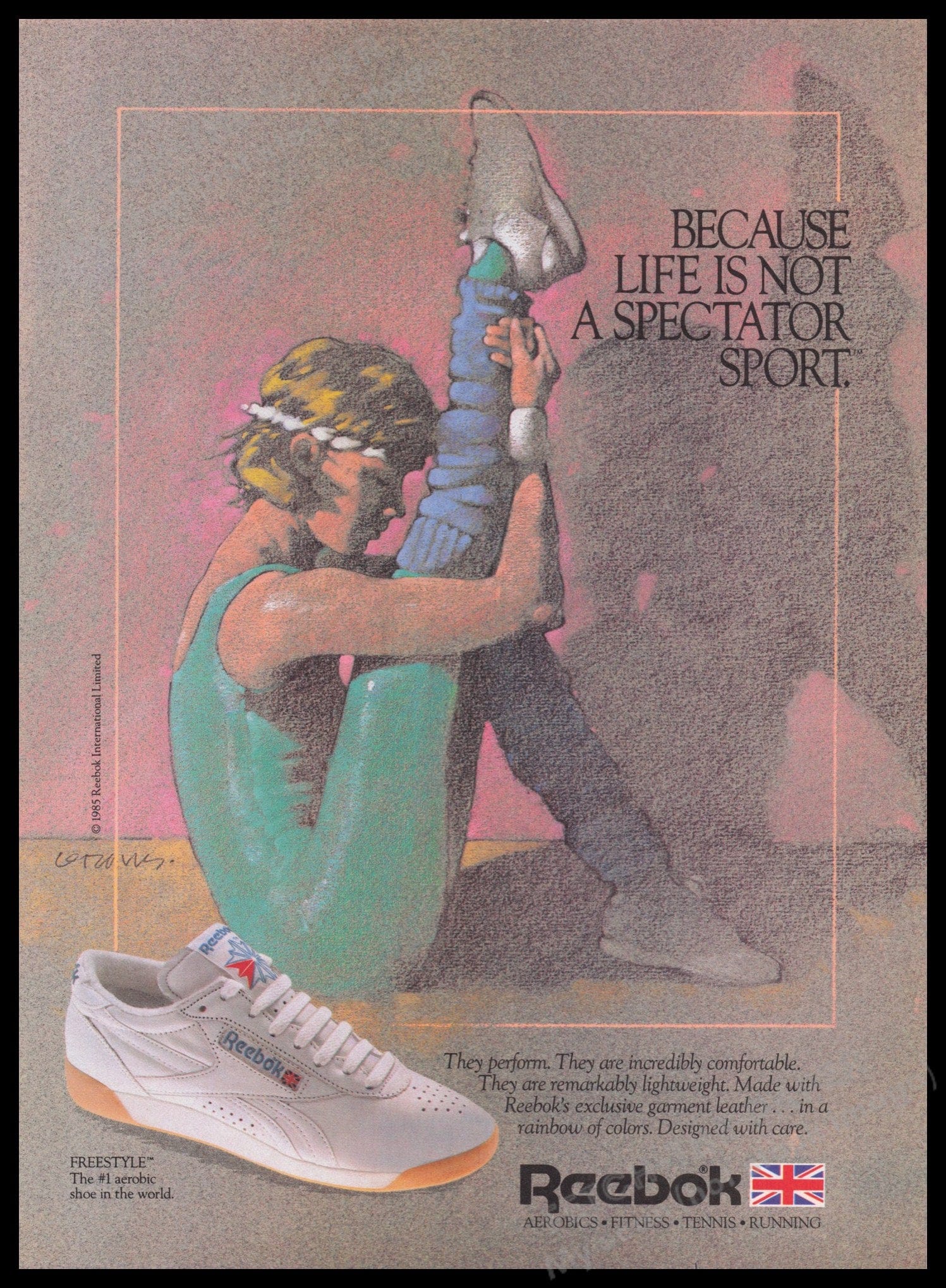 Reebok Freestyle Aerobic Shoe 1980s Print Advertisement Ad 1985 Illust ...