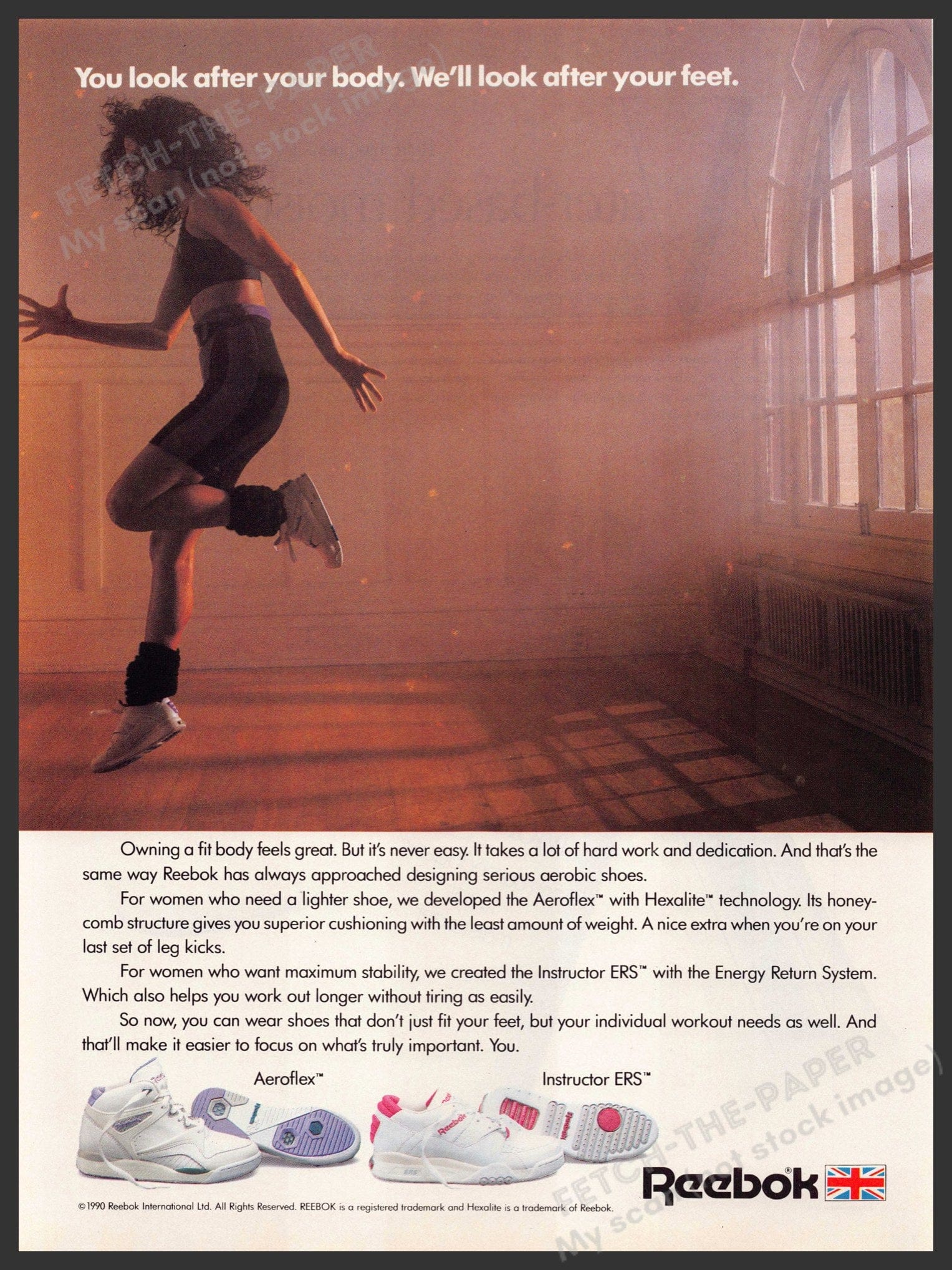 Reebok 1990s Magazine Print Advertisement 1990 Aeroflex Instructor ERS — Fetch-the-Paper