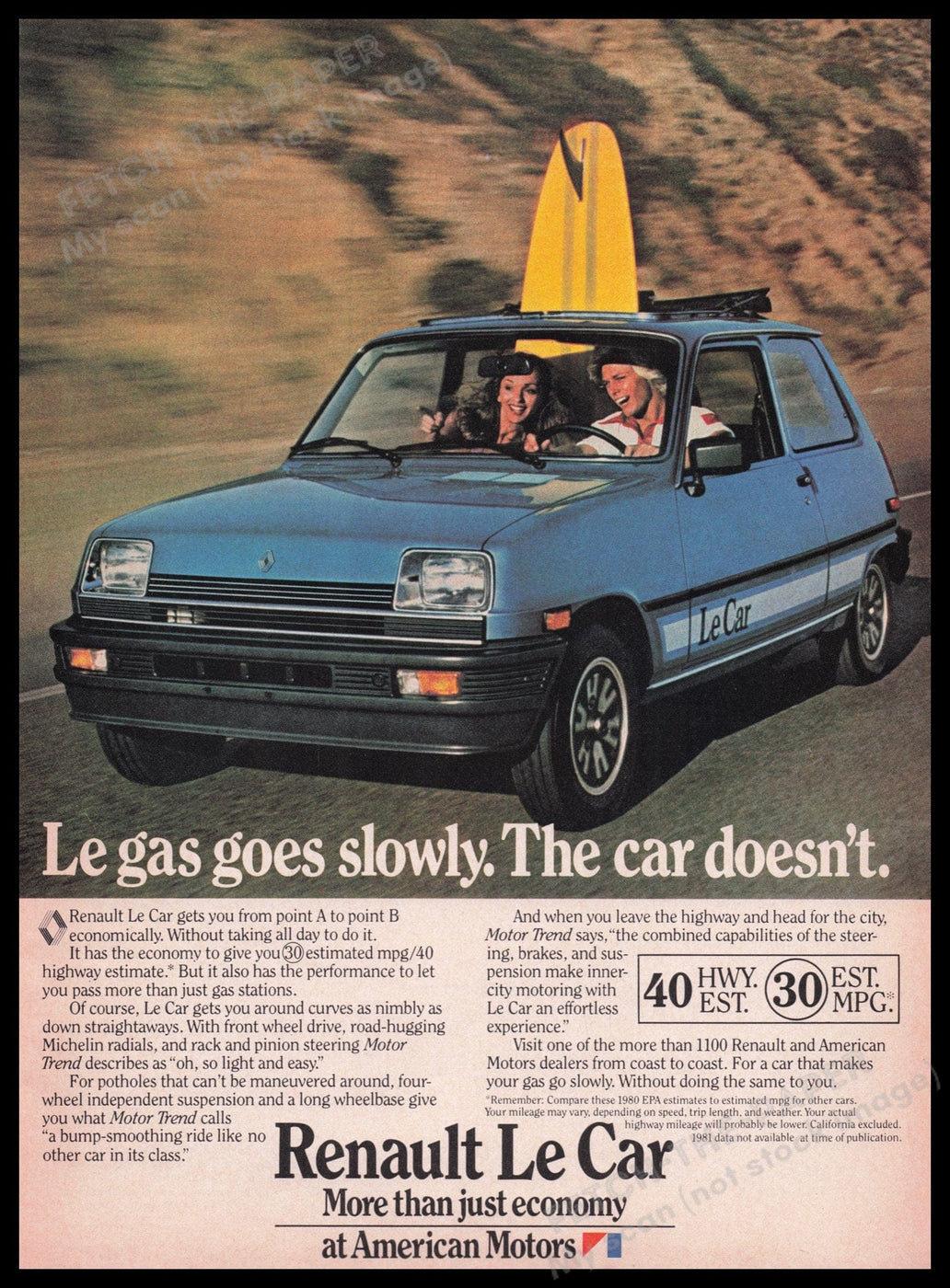 Vintage 1980s Renault Le Car Surfboard Print Ad - Collectible — Fetch ...