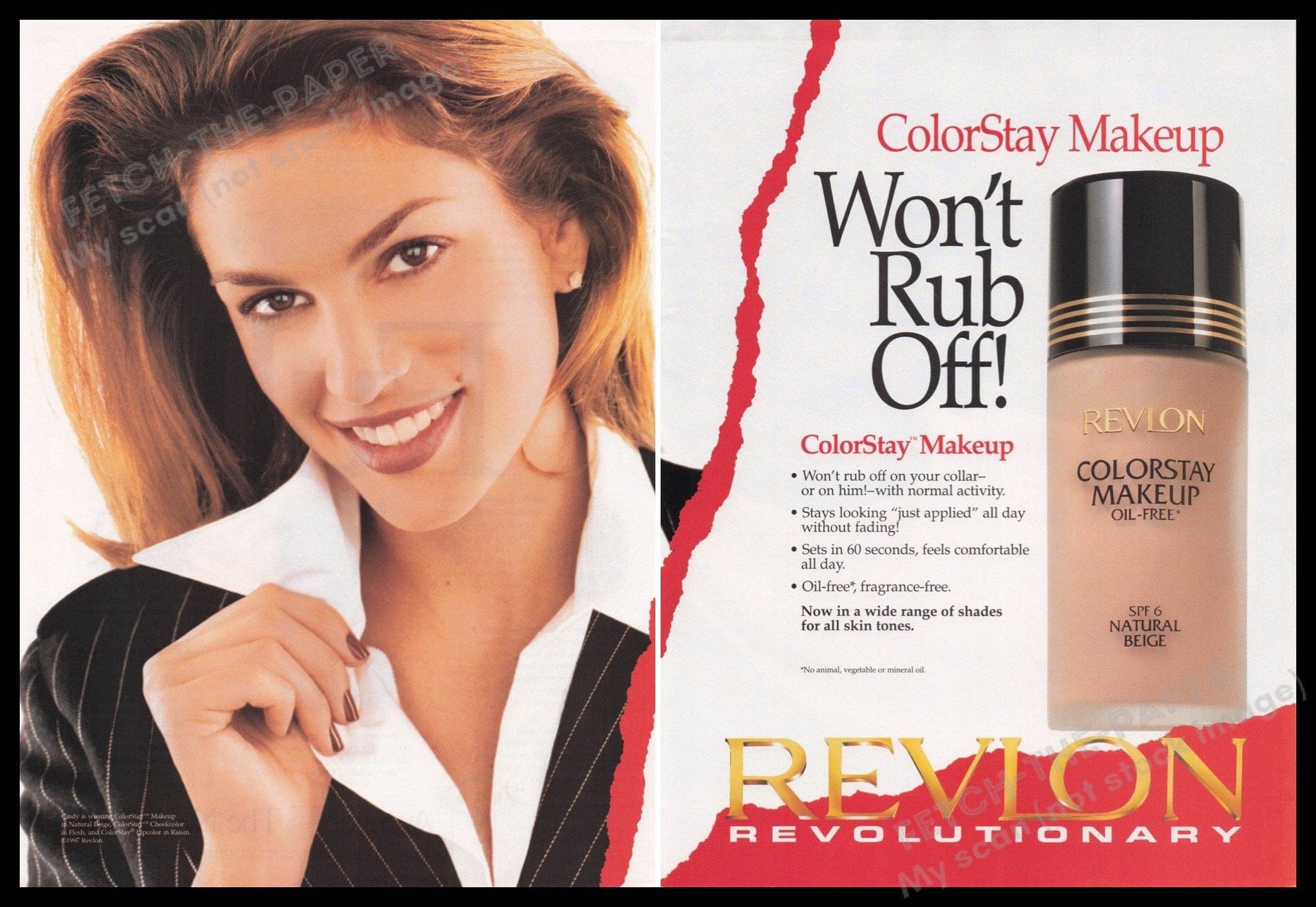 Revlon Cindy Crawford 1990s Print Advertisement Ad (2 pages) 1997 Cosm — Fetch-the-Paper