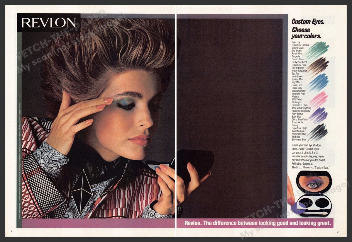 Revlon Cosmetics 1980s Print Advertisement (2 pages) 1985 Wild 80s Hai — Fetch-the-Paper