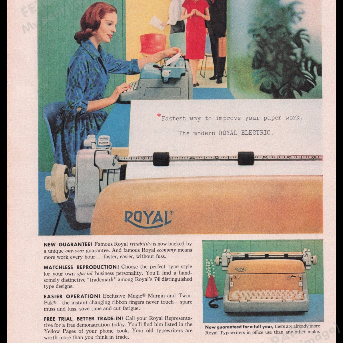 Vintage 1959 Royal Electric Typewriter Print Ad - 8" x 11" — Fetch-the ...