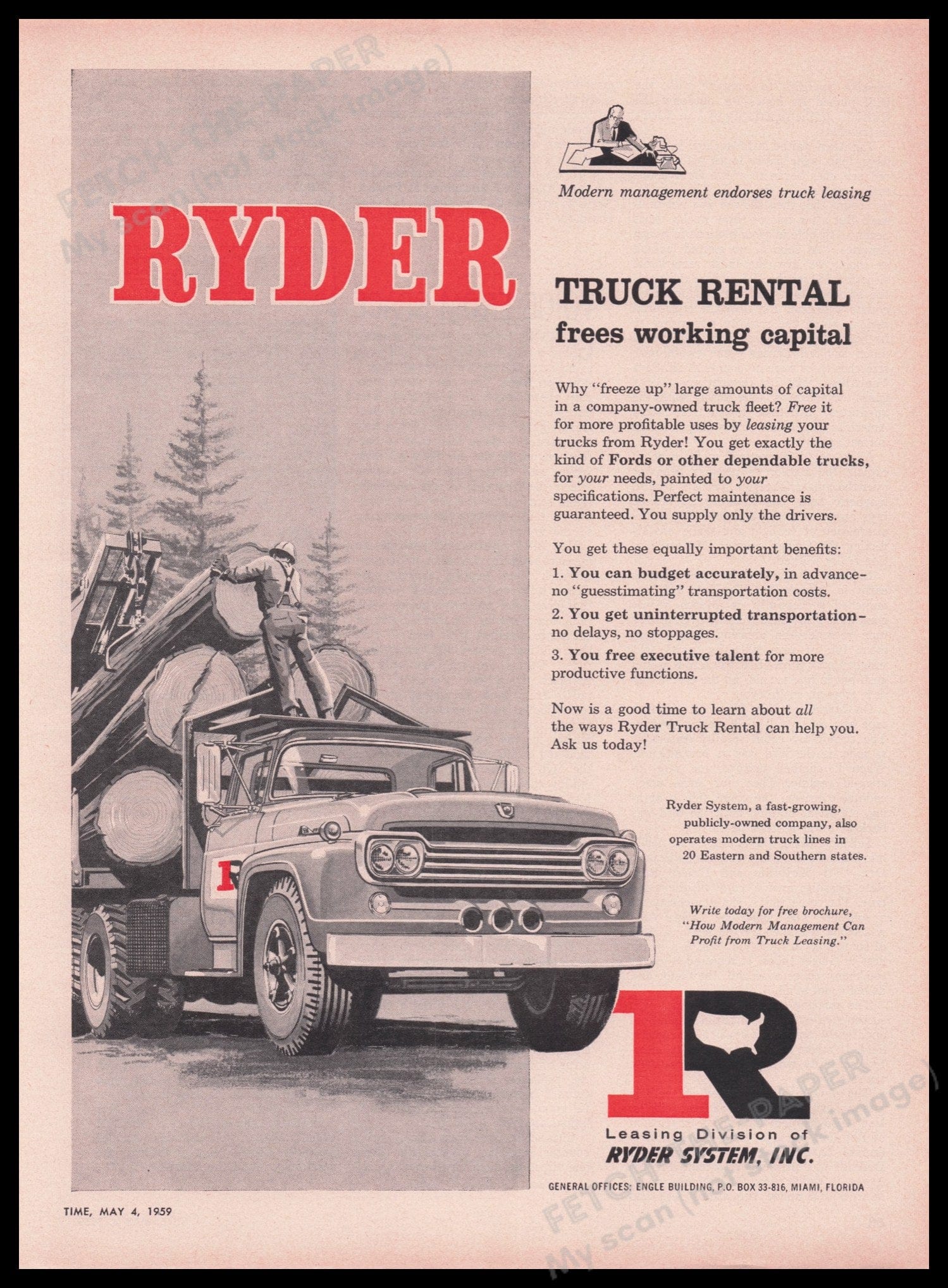 Ryder Truck Rental Logging Trees 1950s Print Advertisement Ad 1959 ...