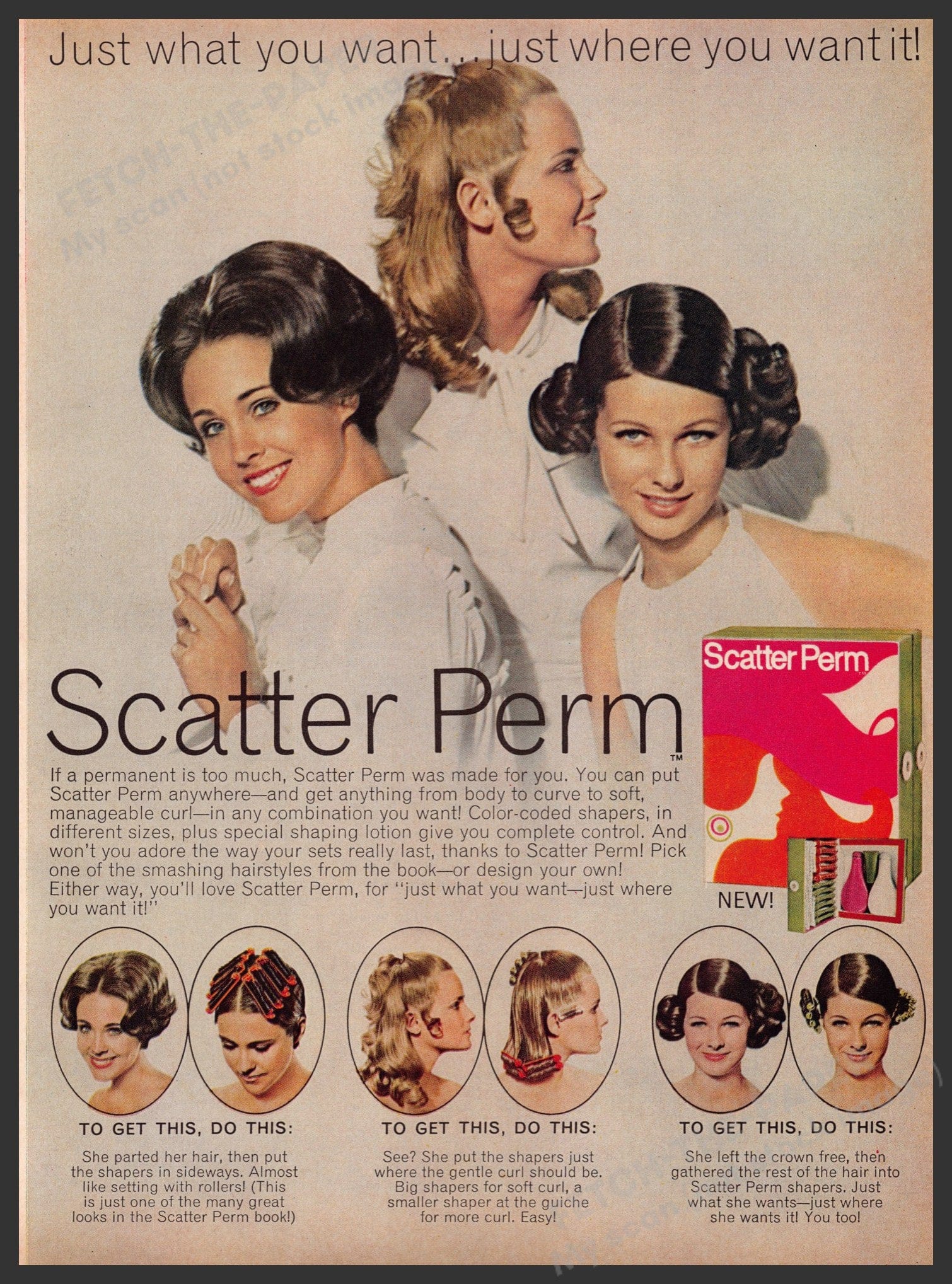 Scatter Perm Hair 1960s Print Ad - Versatile Hairstyles 1969 — Fetch ...