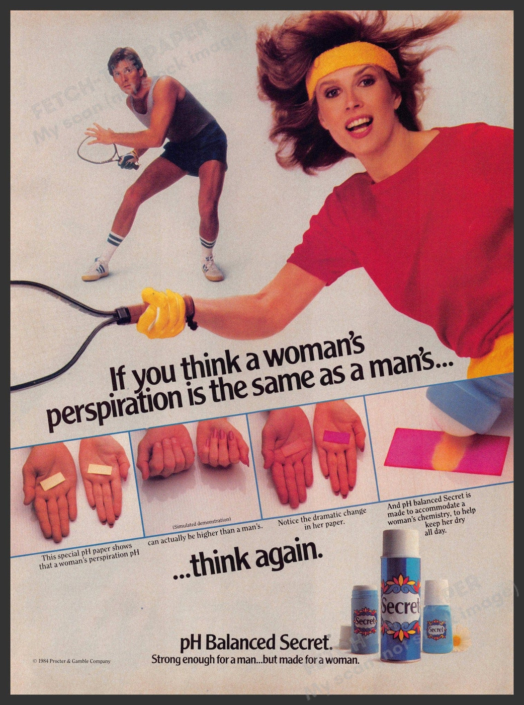 Secret 1980s Magazine Print Advertisement 1985 Deodorant Couple Raquet ...