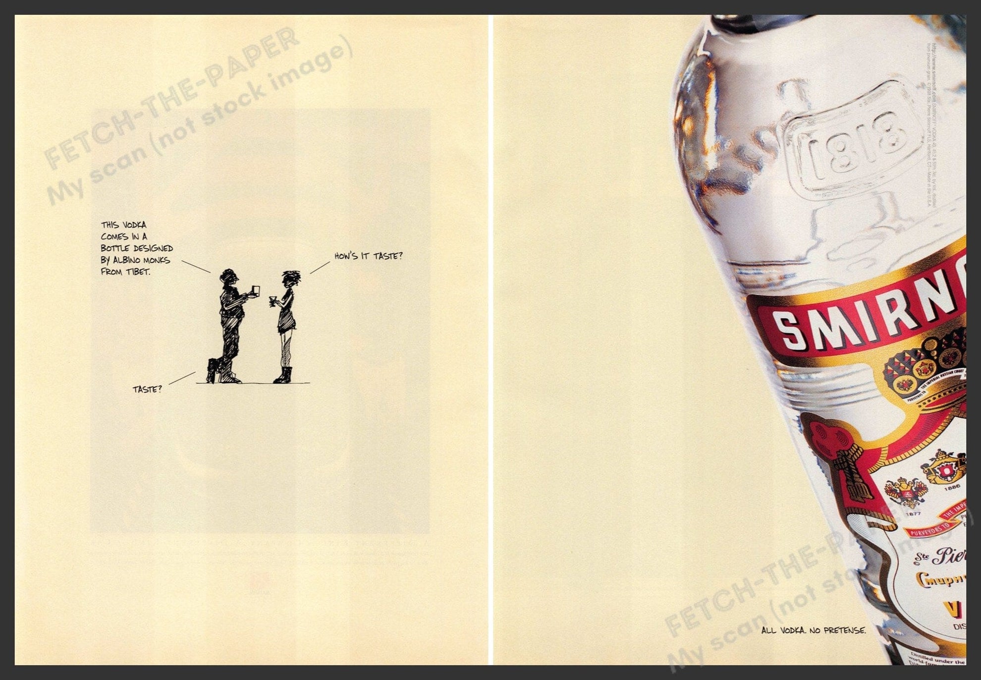 Smirnoff 1990s Magazine Print Advertisement (2 pgs) 1998 "Albino monks ...