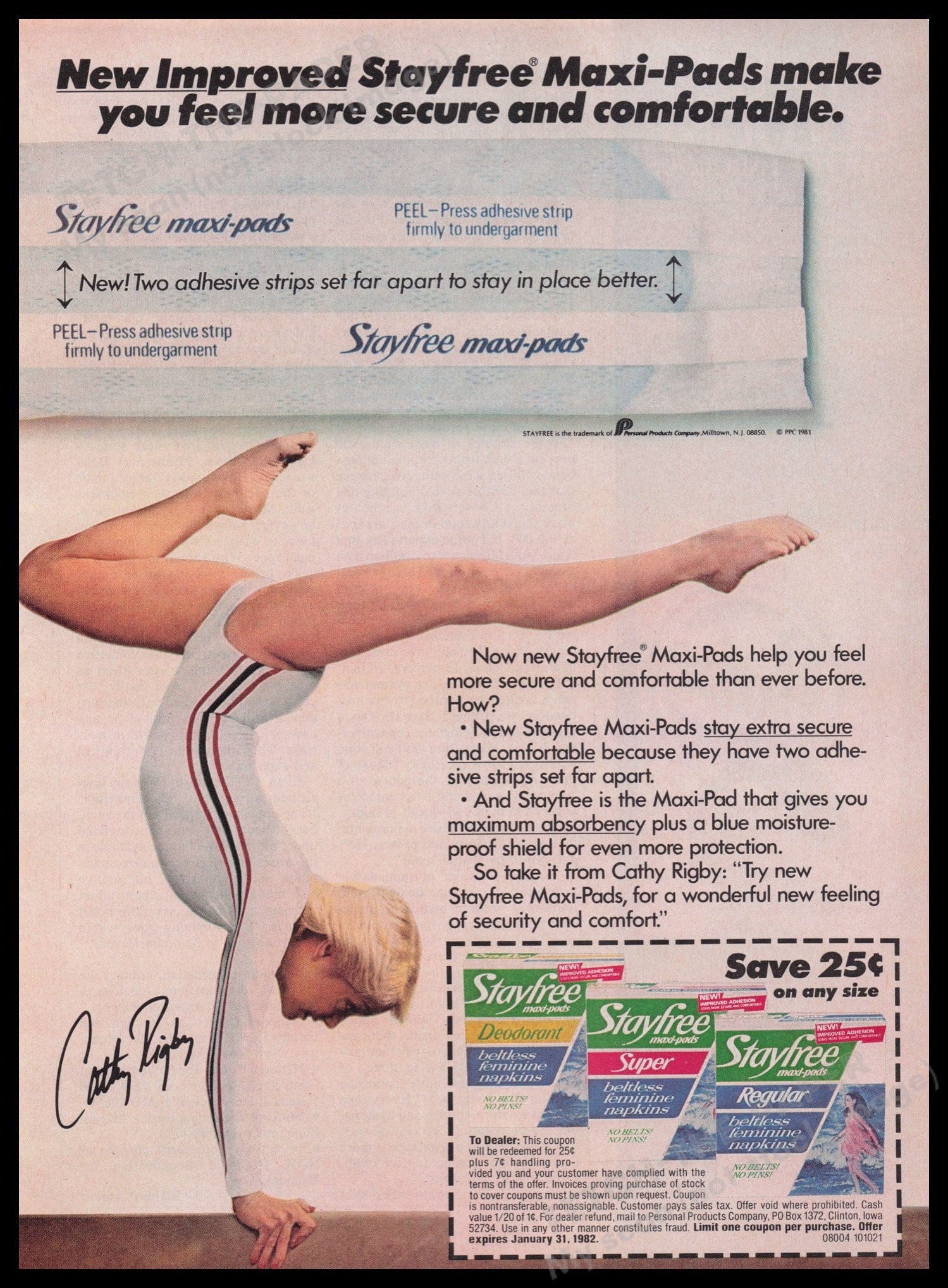 Stayfree Cathy Rigby Gymnast Beam 1980s Print Advertisement Ad 1981 Le ...