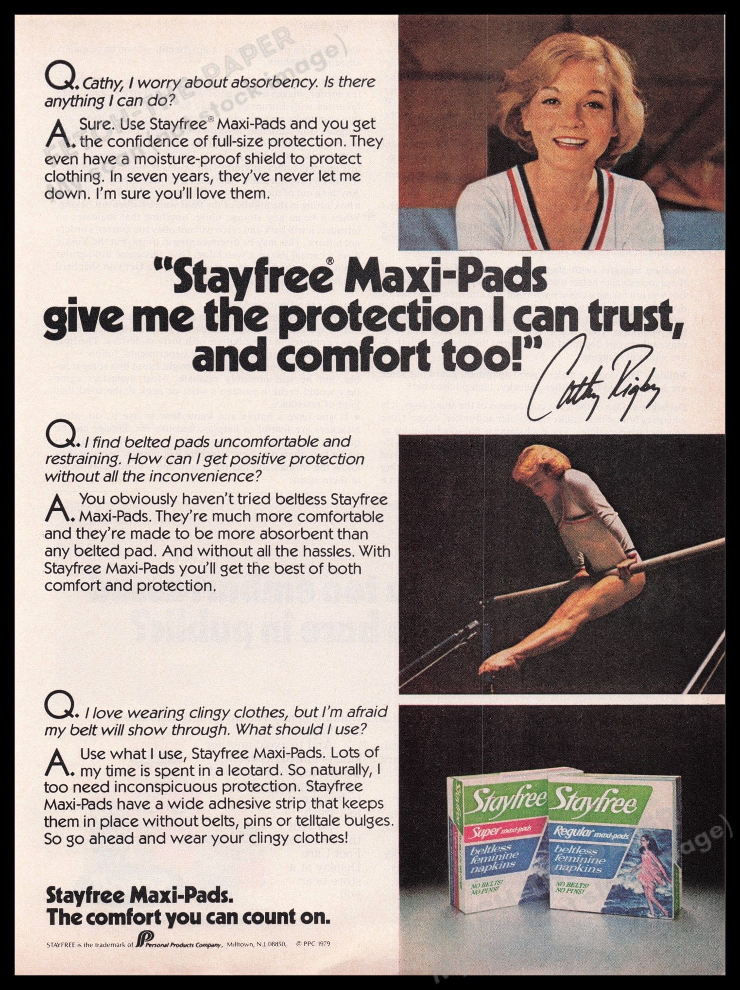Stayfree Maxi-pads Cathy Rigby Uneven Bars 1980s Print Advertisement A ...