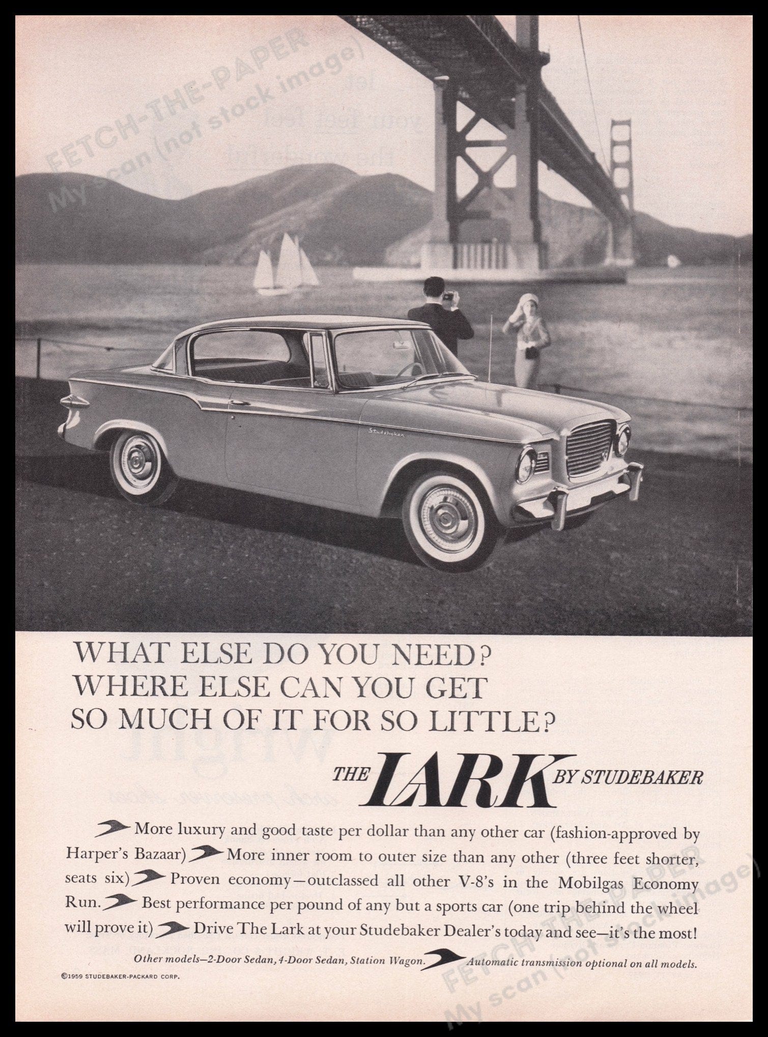 Vintage 1959 Studebaker Lark Ad with Golden Gate Bridge — Fetch-the-Paper