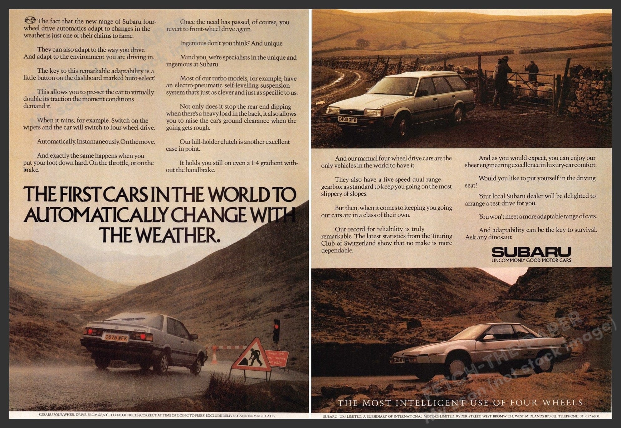 Subaru 1980s U.K. Print Ad (2 pgs) "The most intelligent use of four w ...