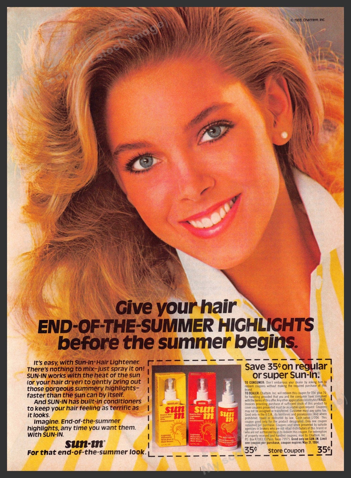 Sun-in Hair Highlights 1980s Print Advertisement 1983 Happy Smile Blon ...