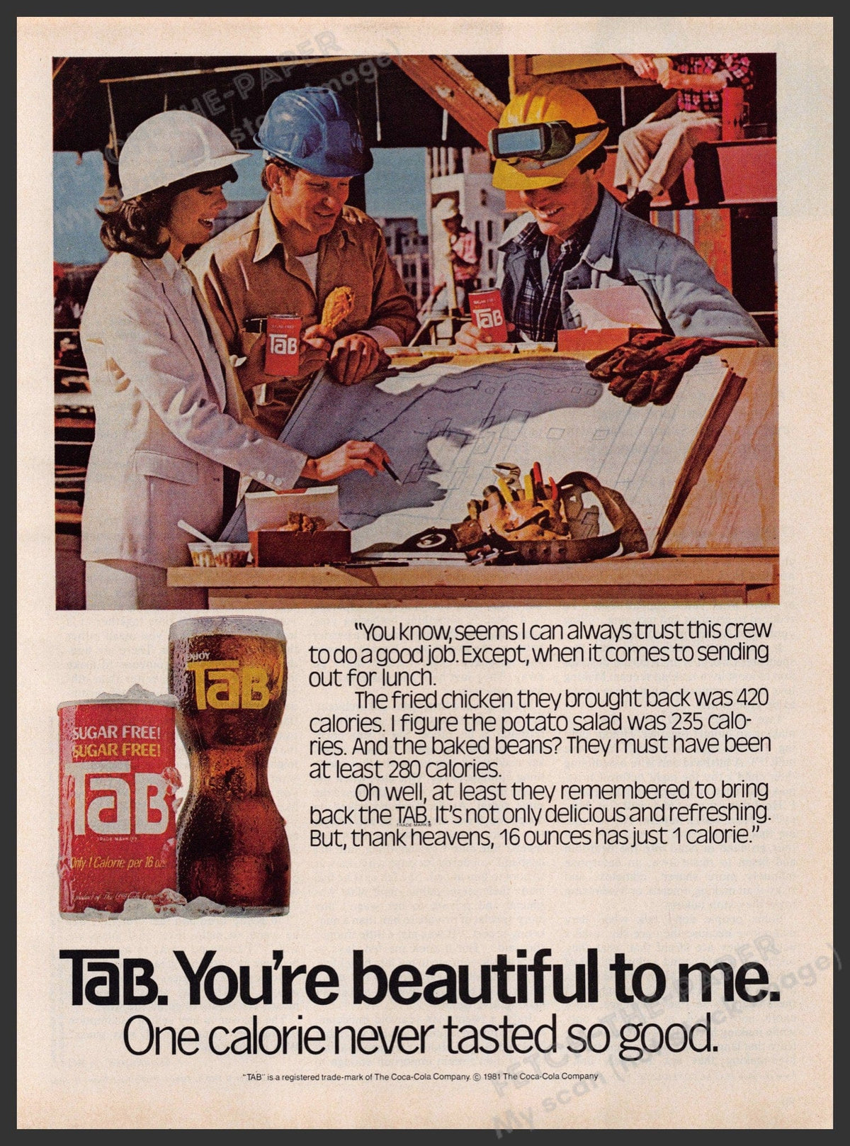 Tab Soda 1980s Print Advertisement 1981 Construction Site Workers ...