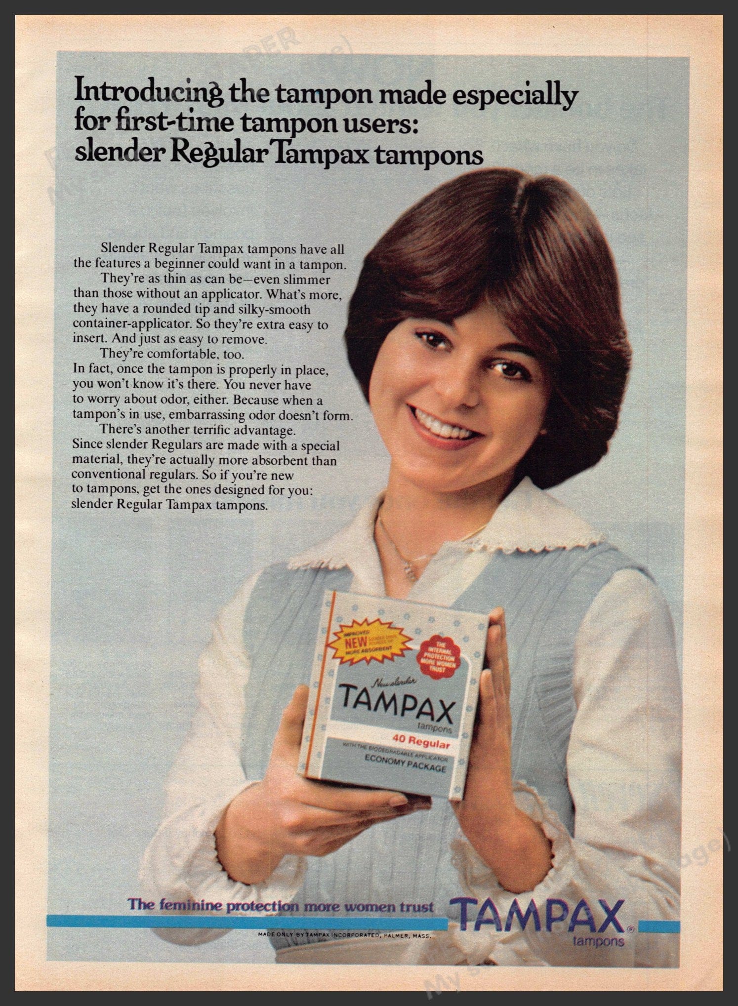 Vintage 1979 Tampax Ad - Teen Girl, Slender Tampons — Fetch-the-Paper