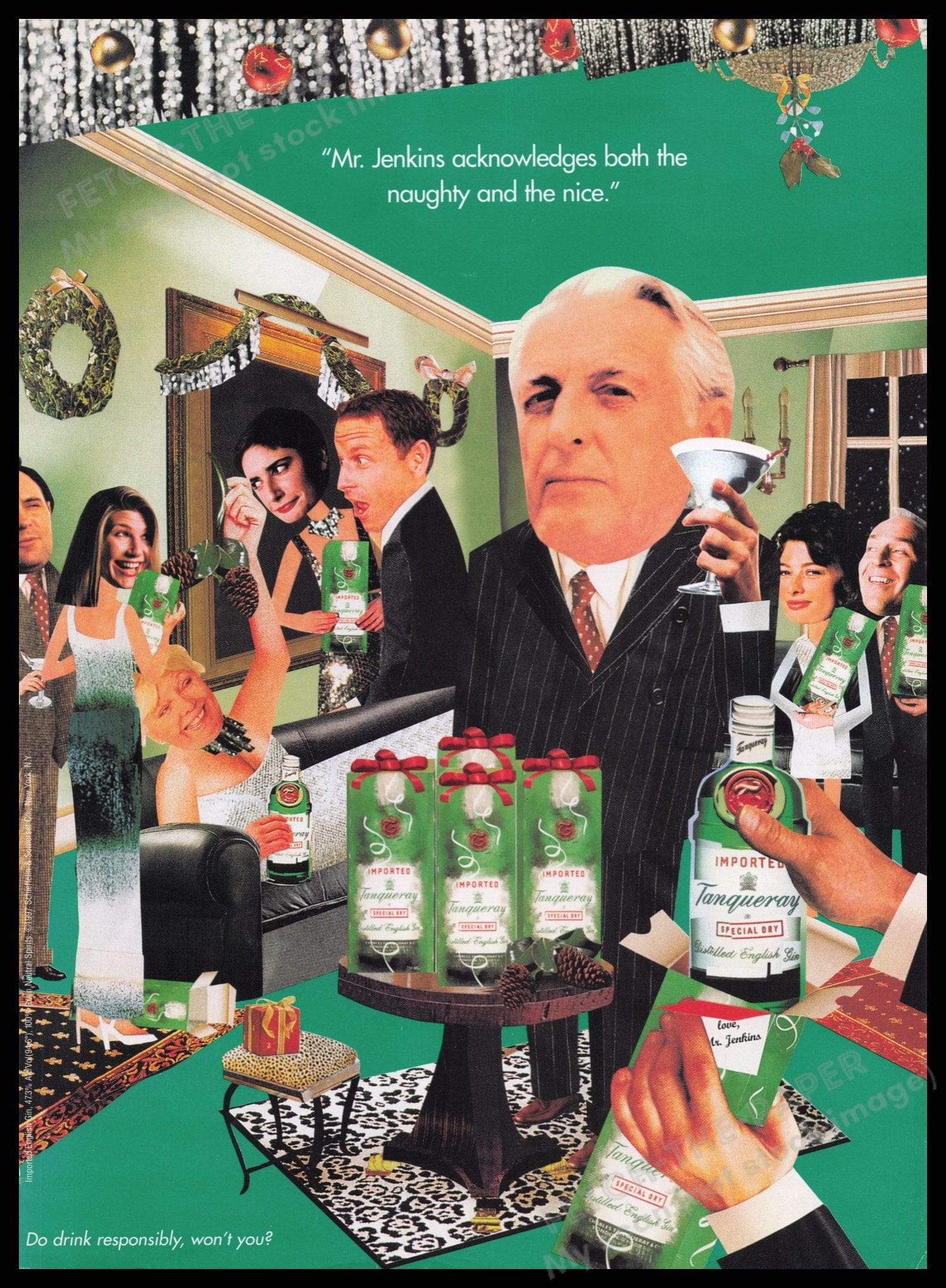 Tanqueray Gin 1990s Print Advertisement Ad 1997 Mr. Jenkins Christmas — Fetch-the-Paper