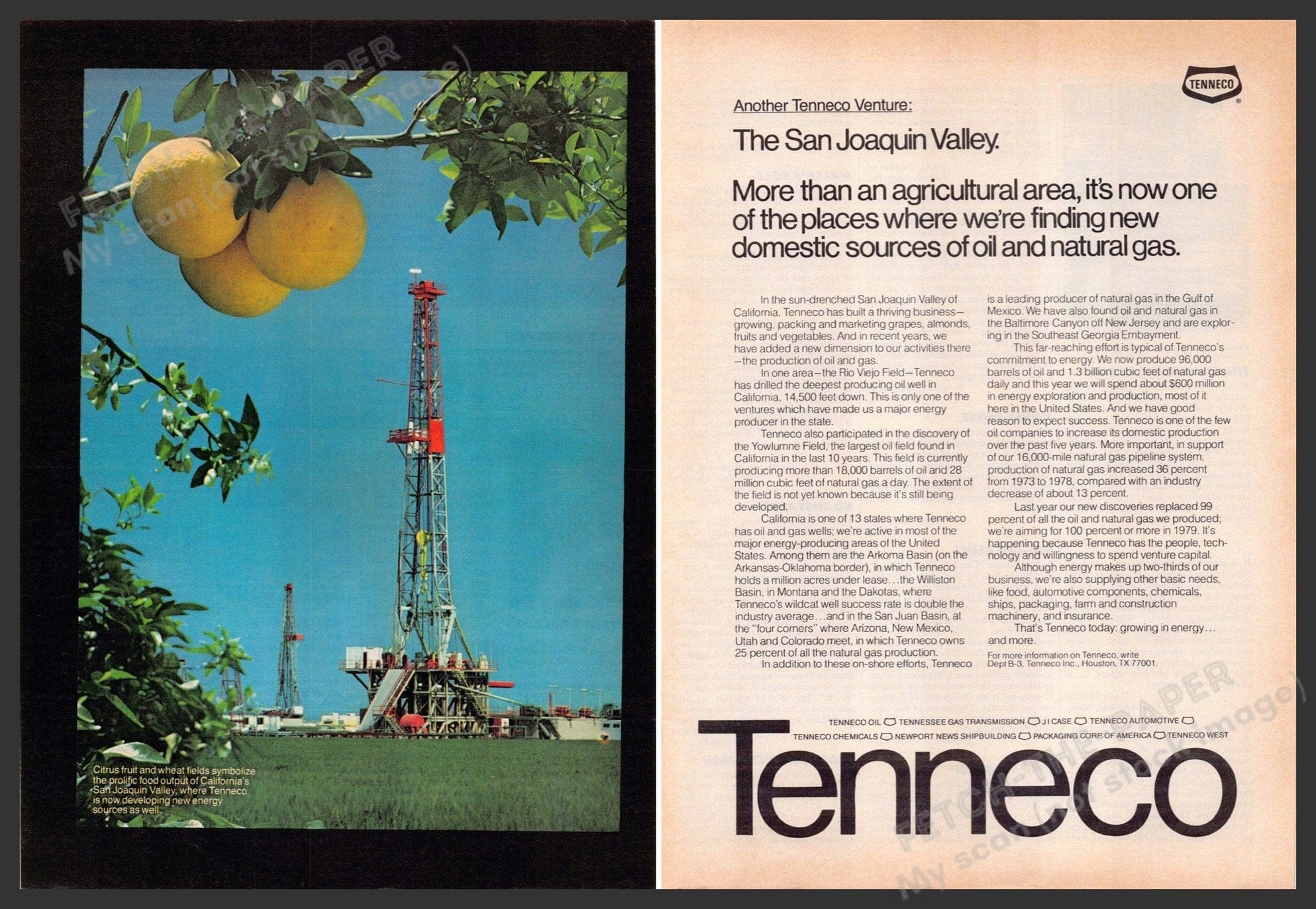 1979 Tenneco San Joaquin Valley Print Ad - Vintage 2 Page Spread ...