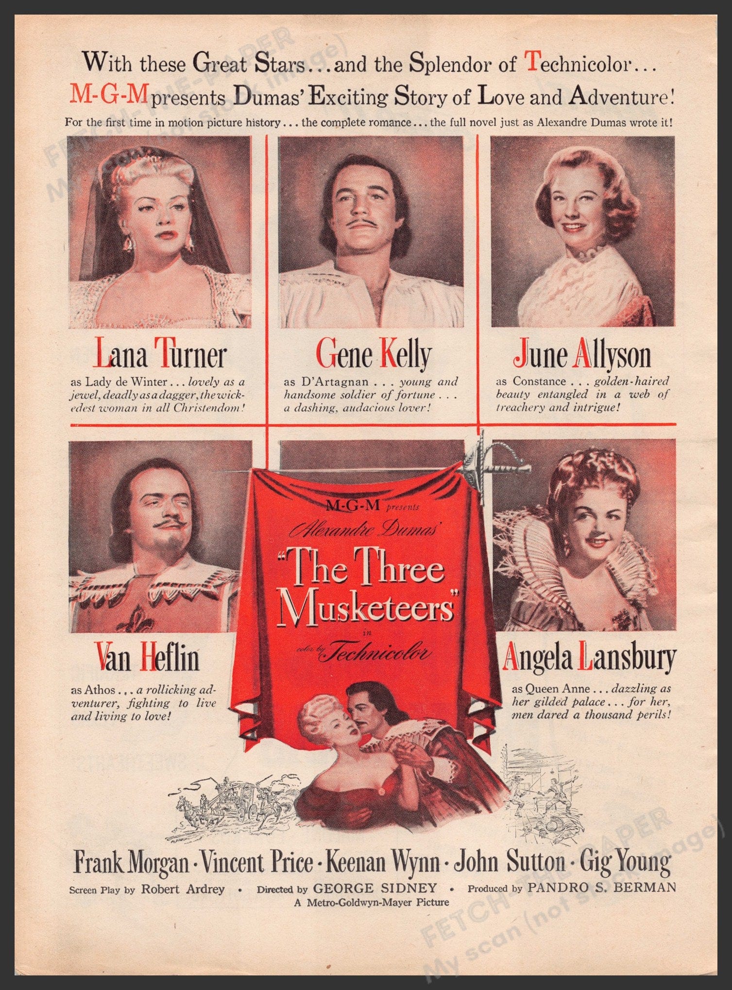 1948 "The Three Musketeers" Movie Print Ad - Lana Turner, Gene Kelly ...