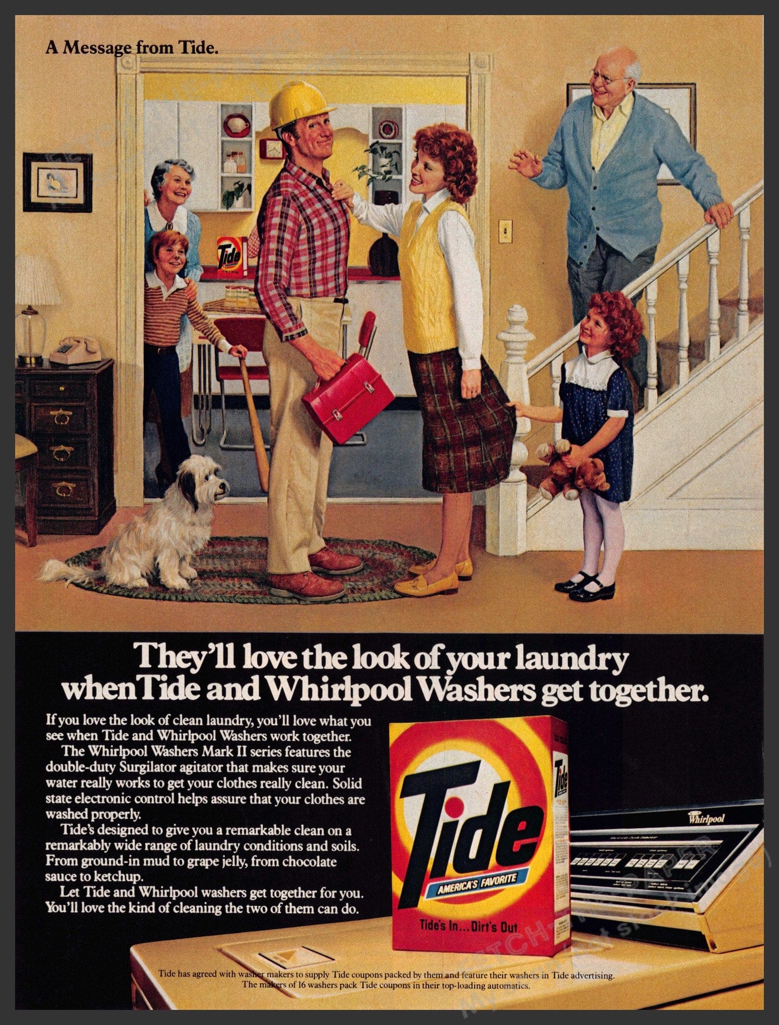 Tide 1980s Magazine Print Advertisement 1983 Sending Dad to Work — Fetch-the-Paper