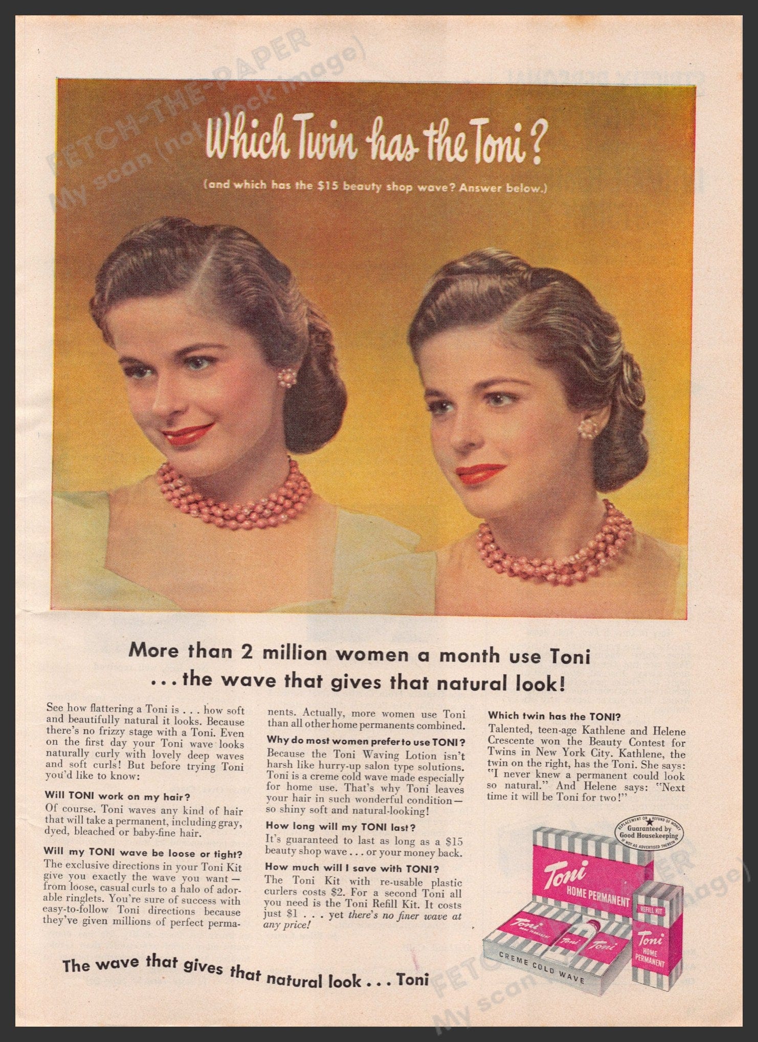 Toni Home Permanent Hair Perm 1940s Print Advertisement Ad 1949 — Fetch ...