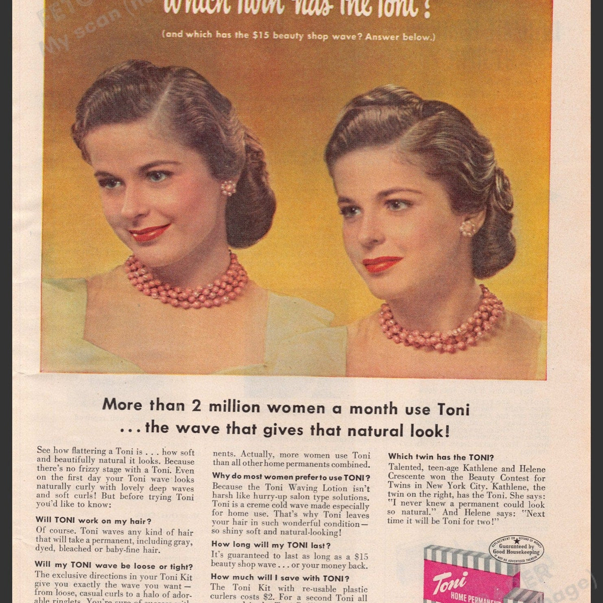Toni Home Permanent Hair Perm 1940s Print Advertisement Ad 1949 — Fetch ...