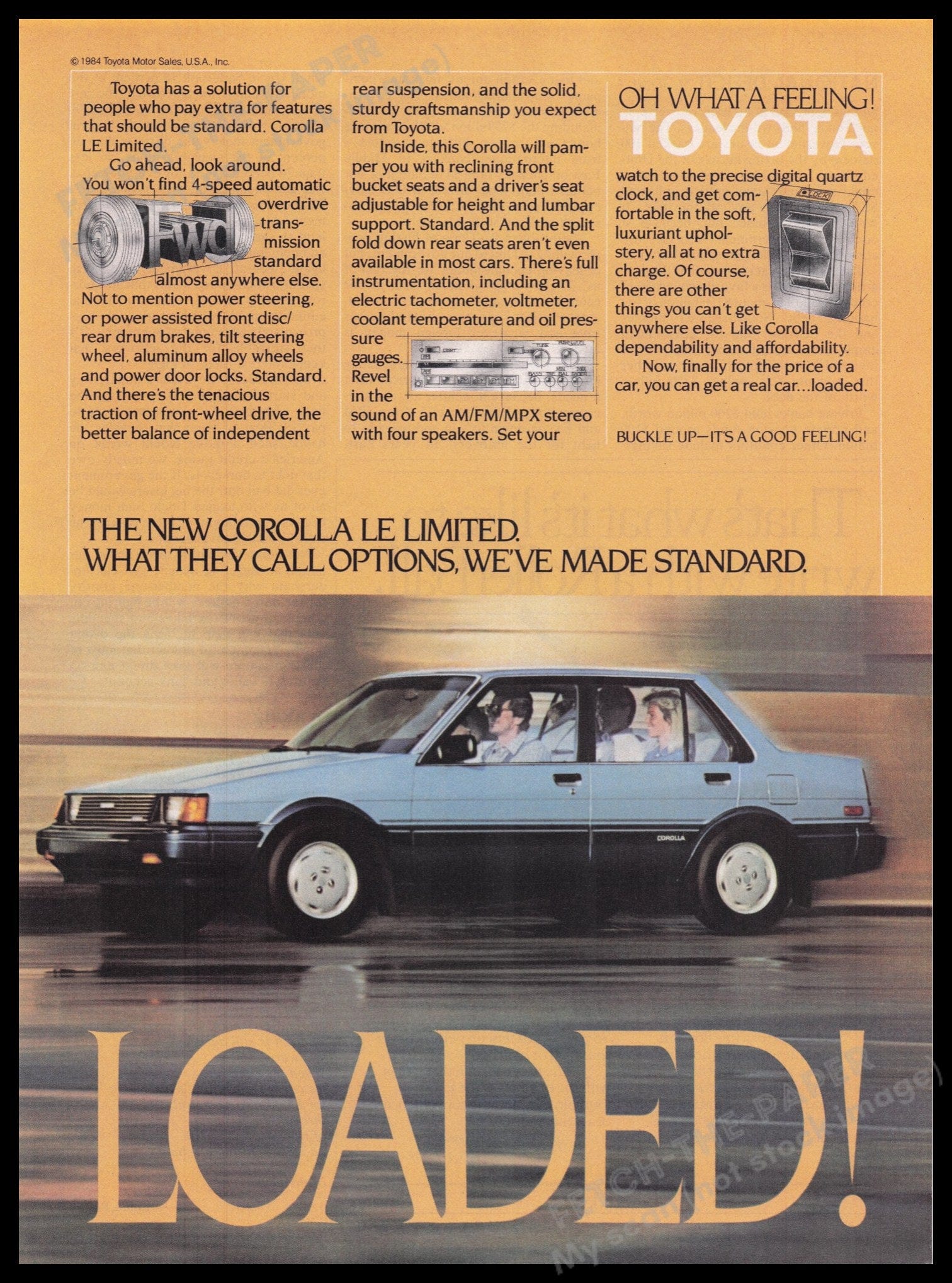 1985 Toyota Corolla LE Limited Print Ad - "Oh What a Feeling" — Fetch ...