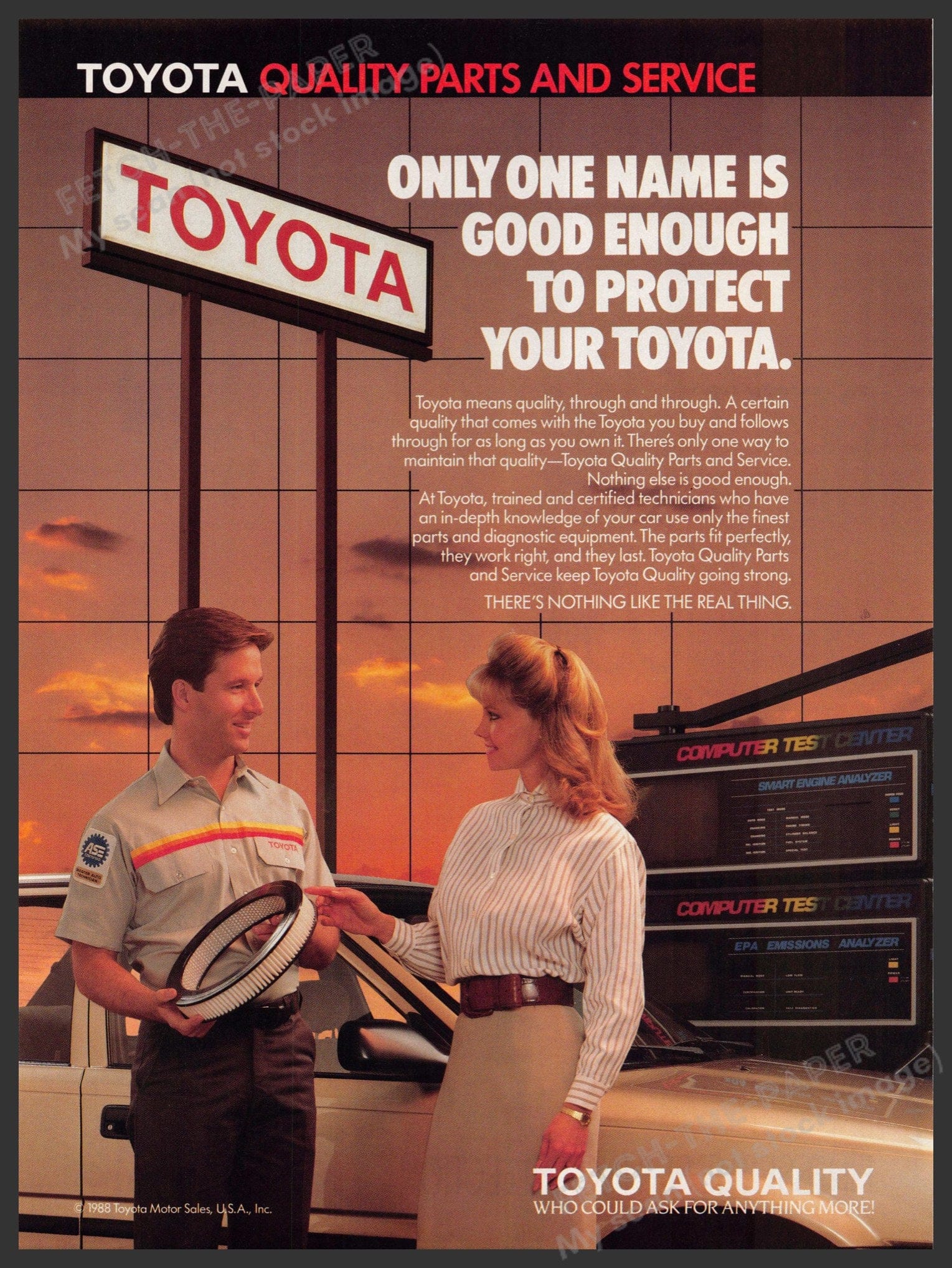 Vintage 1988 Toyota Quality Parts Service Print Ad 8.5"x11" — Fetch-the ...