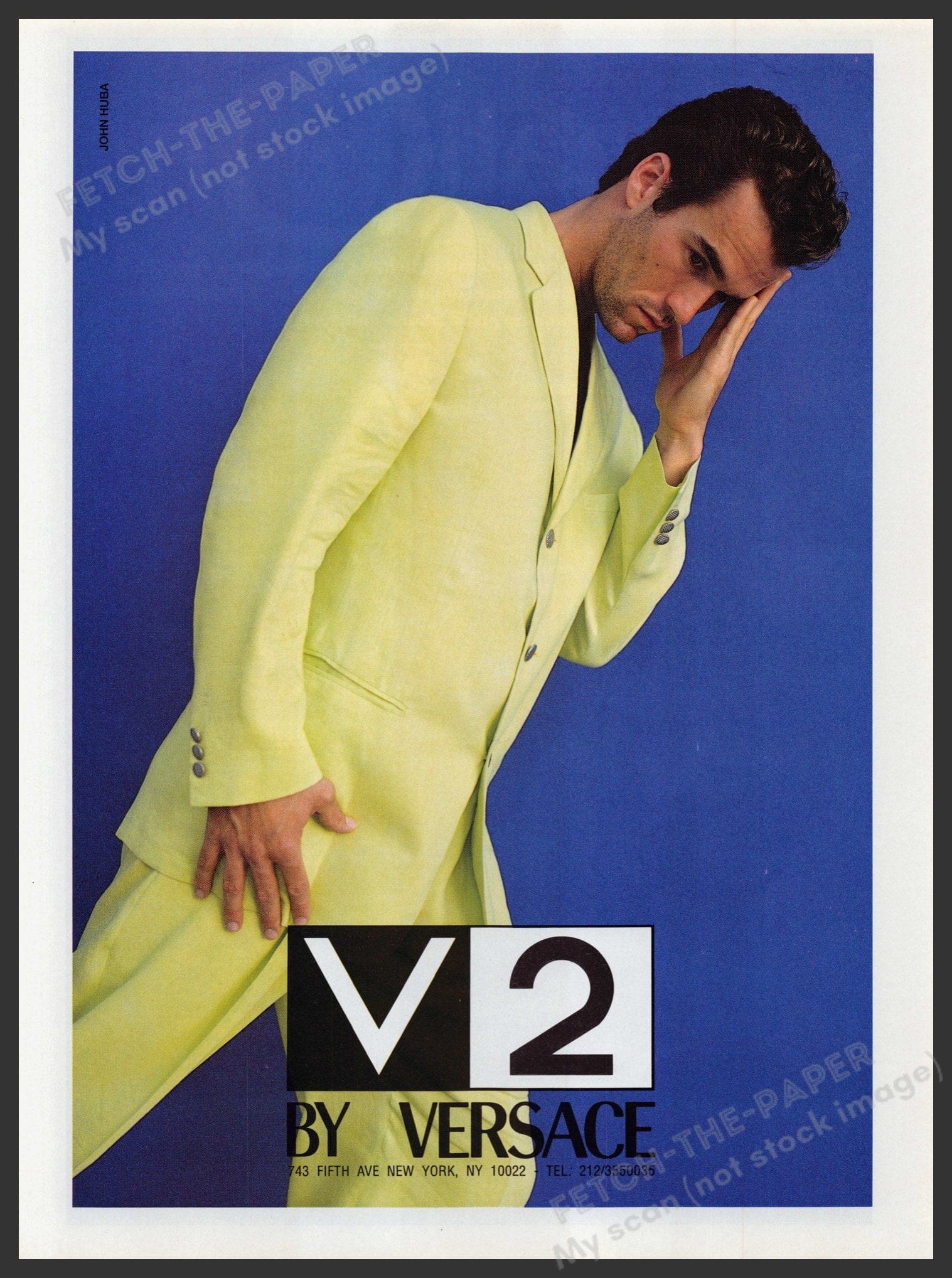1993 V2 by Versace Print Ad - Yellow Suit, Blue Background — Fetch-the ...