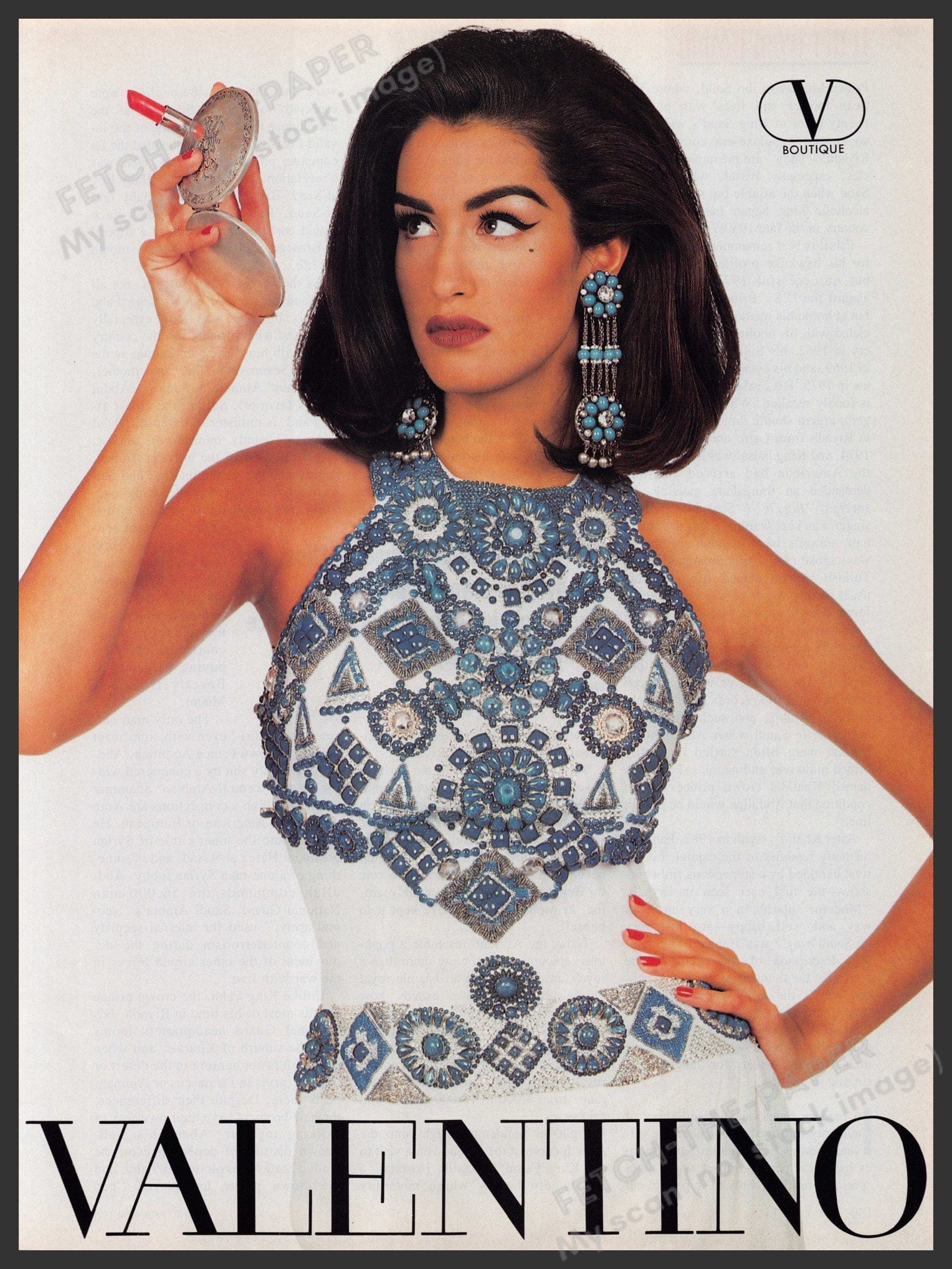 1991 Valentino Beaded Dress Vintage Fashion Ad 8"x11" — Fetch-the-Paper