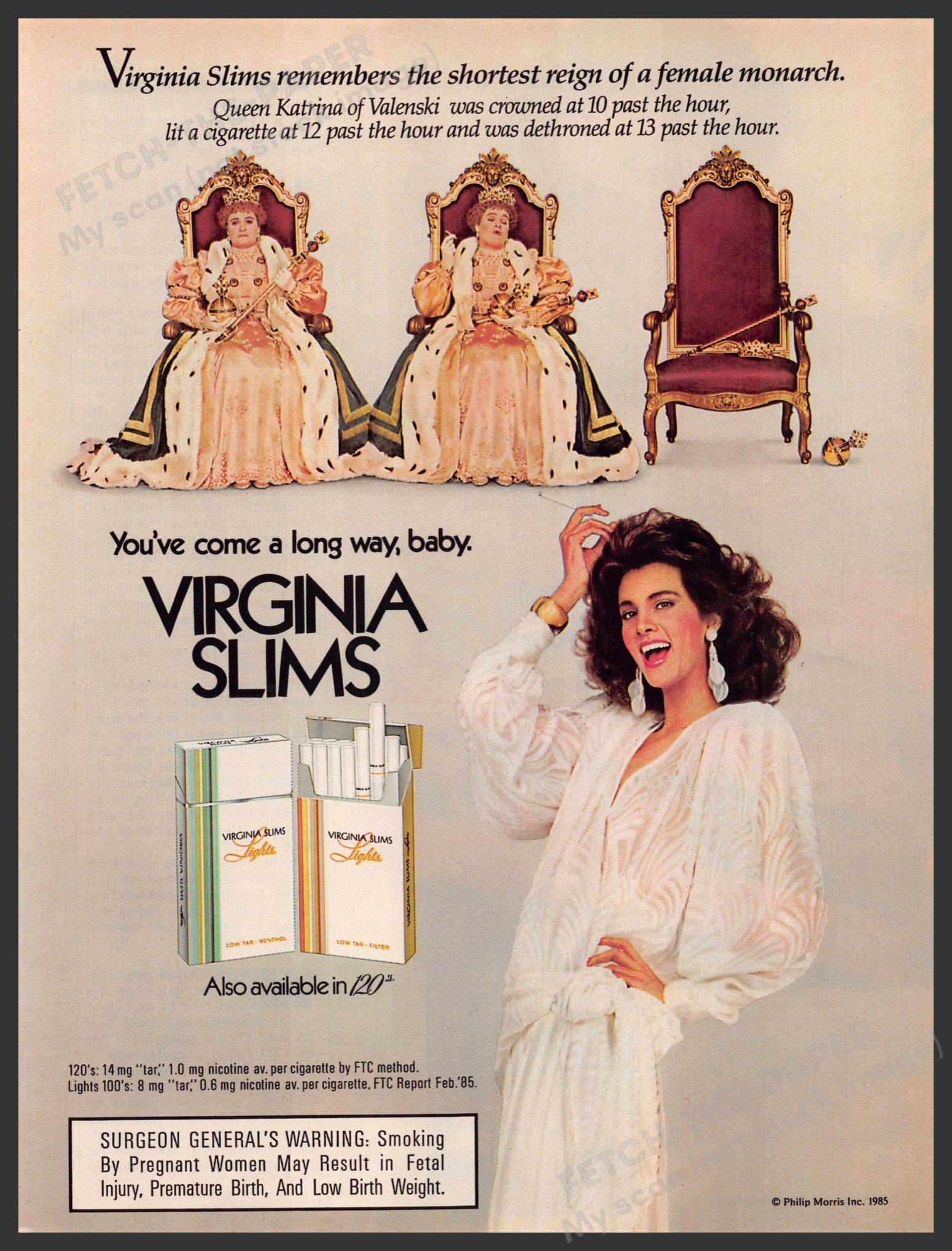 Virginia Slims 1980s Magazine Print Advertisement 1986 Queen Katrina o ...
