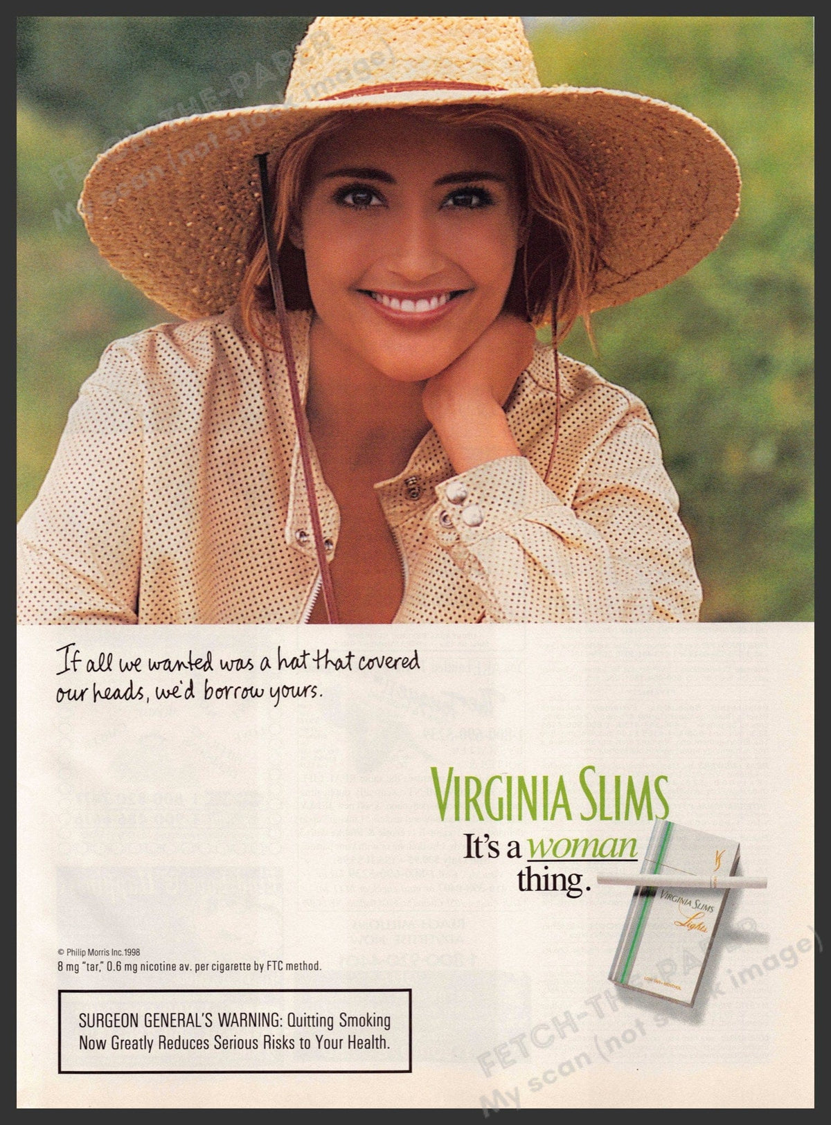 Virginia Slims 1990s Magazine Print Advertisement 1998 Gardening Hat W — Fetch-the-Paper