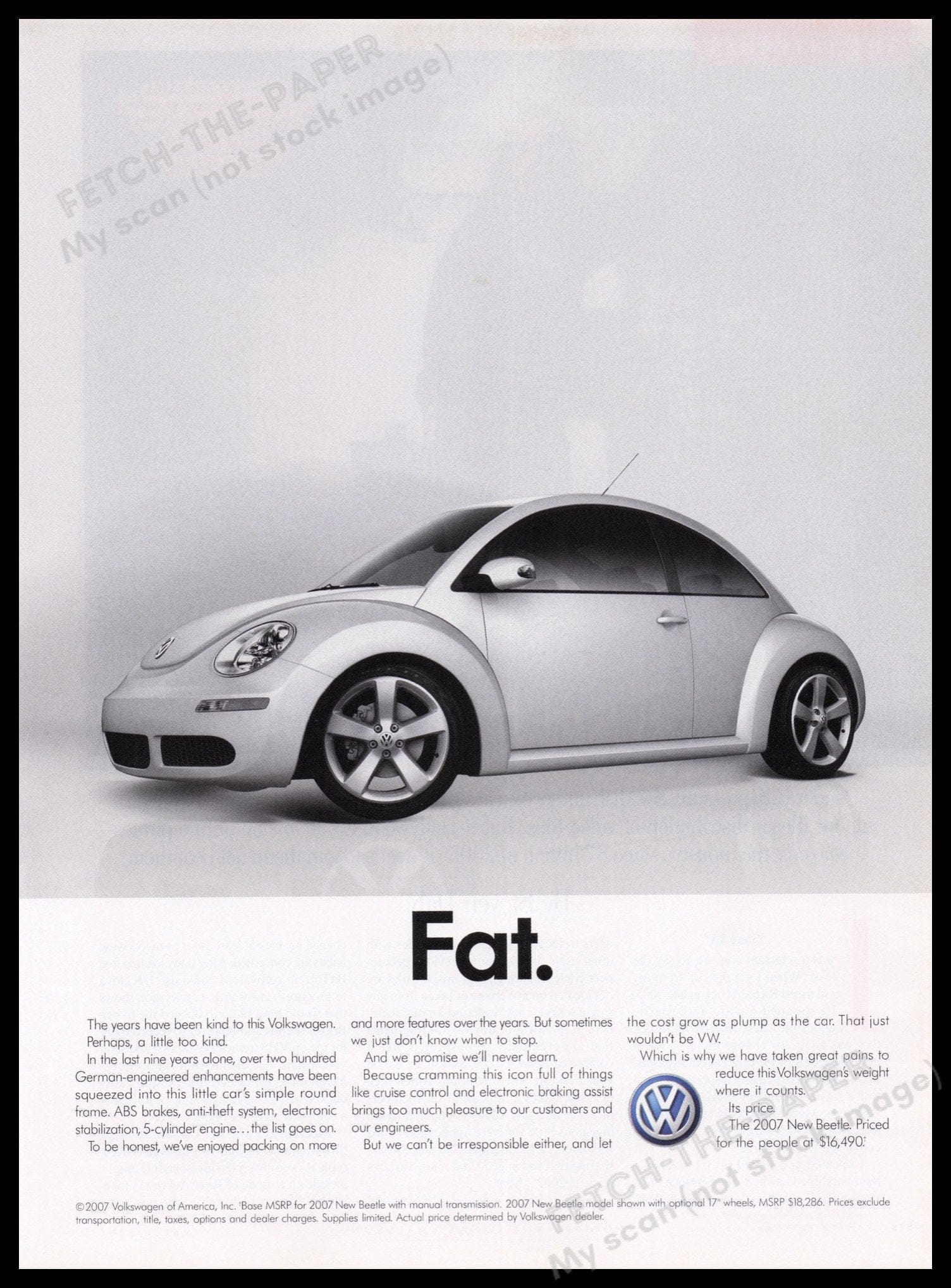 2007 Volkswagen Beetle Print Ad - "Fat" - Vintage Car Advertisement ...