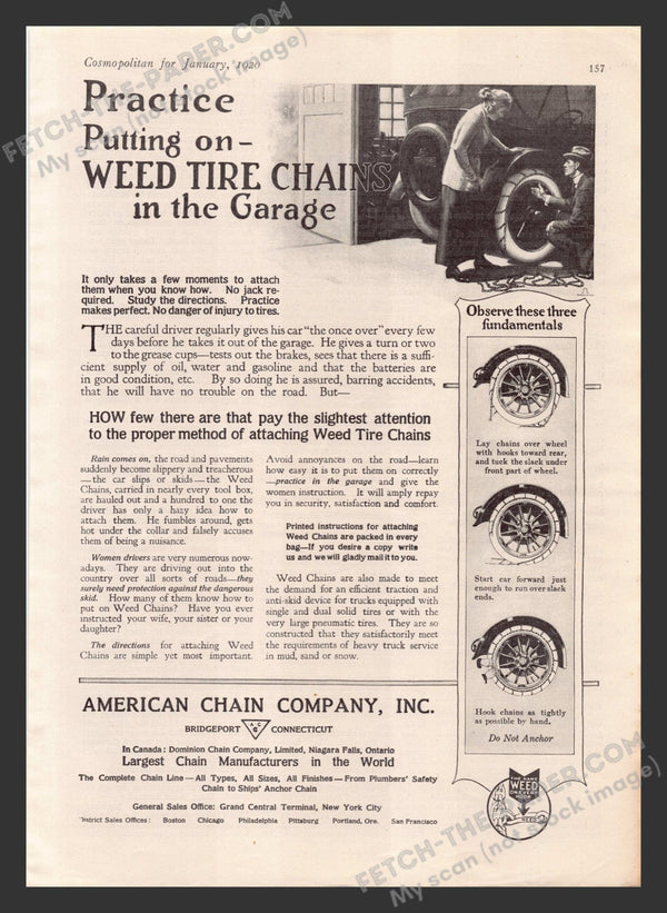 American Chain Co. Weed Tire Chains 1920s Print Ad — Fetch-the-Paper