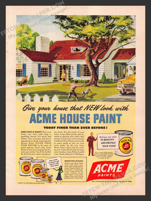 Acme Paints House Paint 1940s Print Advertisement — Fetch-the-Paper