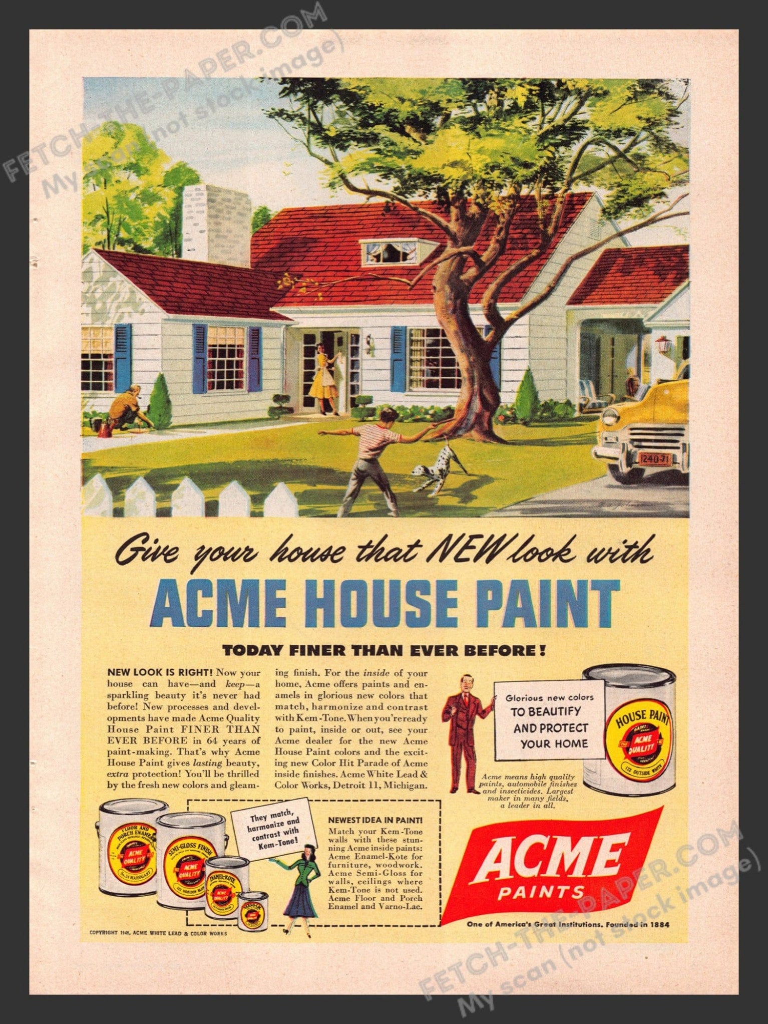 Acme Paints House Paint 1940s Print Advertisement — Fetch-the-Paper